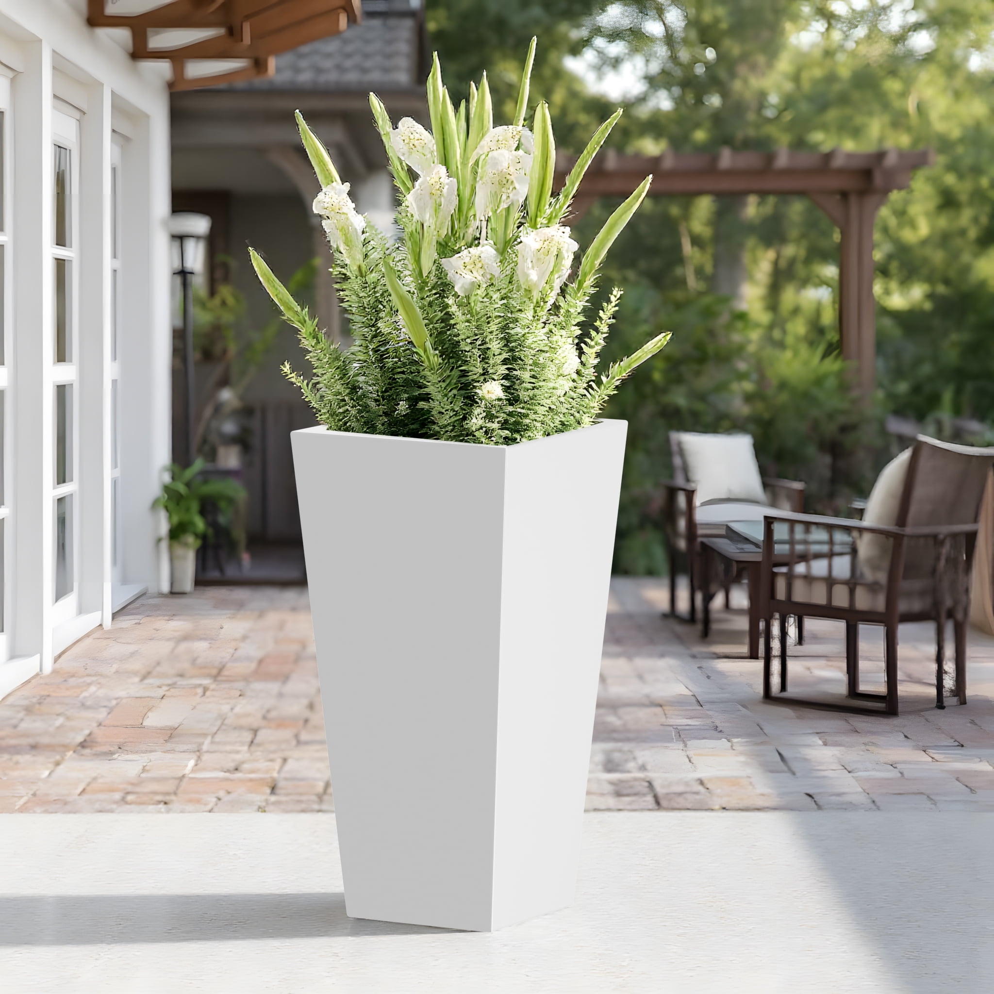 MAYEERTY 30"H Metal Tapered Planter:Large Garden Pot,Drainage Hole ...