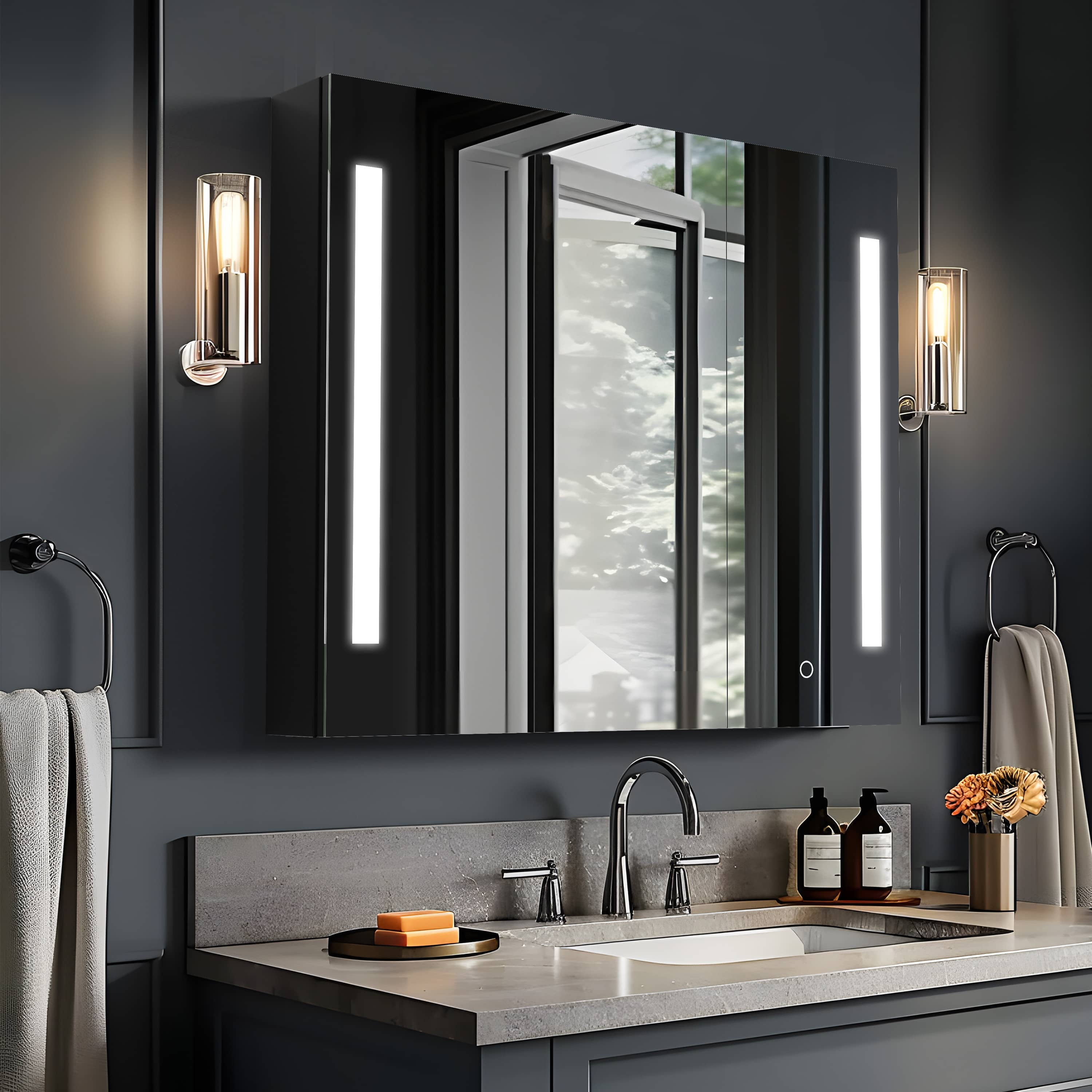 MAYEERTY 30"x26" LED Wrought Iron Frameless Double Door ...