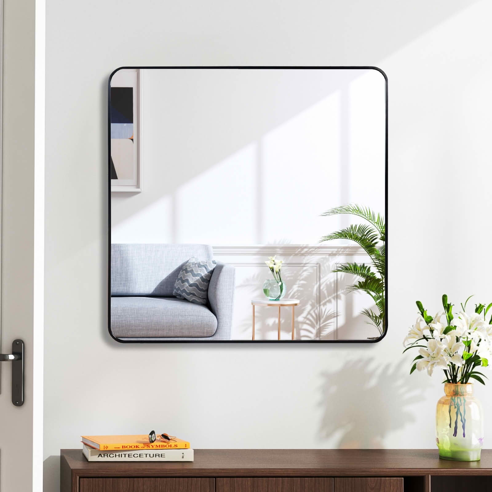 MAYEERTY 30x30 Inch Black Metal Framed Square Bathroom Wall Mirror, for ...