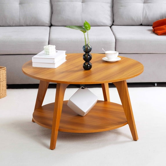 MAYEERTY 31.5-Inch Round 2-Tier Side Table, Walnut MDF Sofa Table with ...