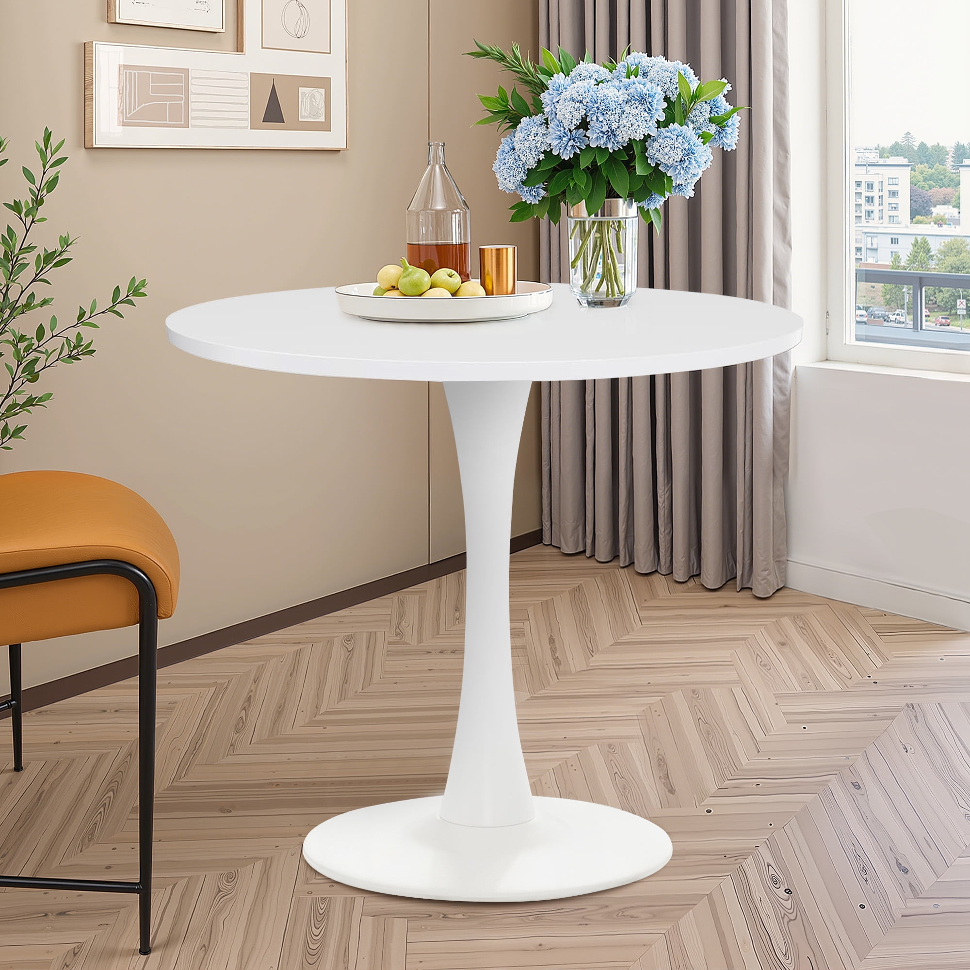 MAYEERTY 31.5" White Small Round Dining Tulip Table, Wood Top, Metal ...