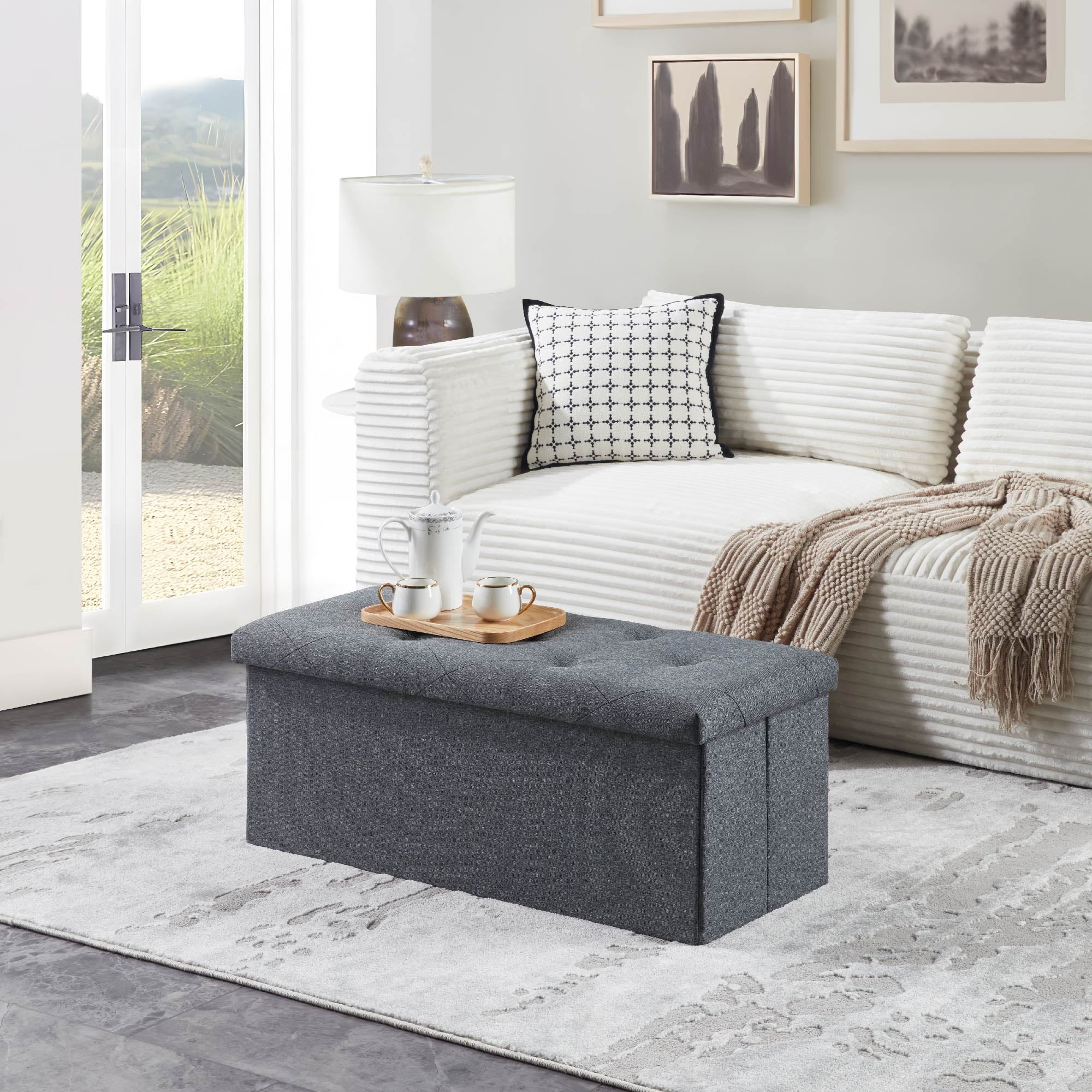MAYEERTY 35" Folding Storage Ottoman Bench, Upholstered Chest with Lid ...