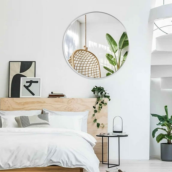 MAYEERTY 36 Inch Silver Metal Framed Round Bathroom Wall Mirror, for ...