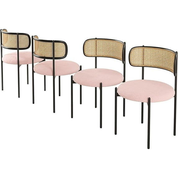 MAYEERTY 4-Pack Pink Modern Upholstered Dining Chairs, Rattan Back ...