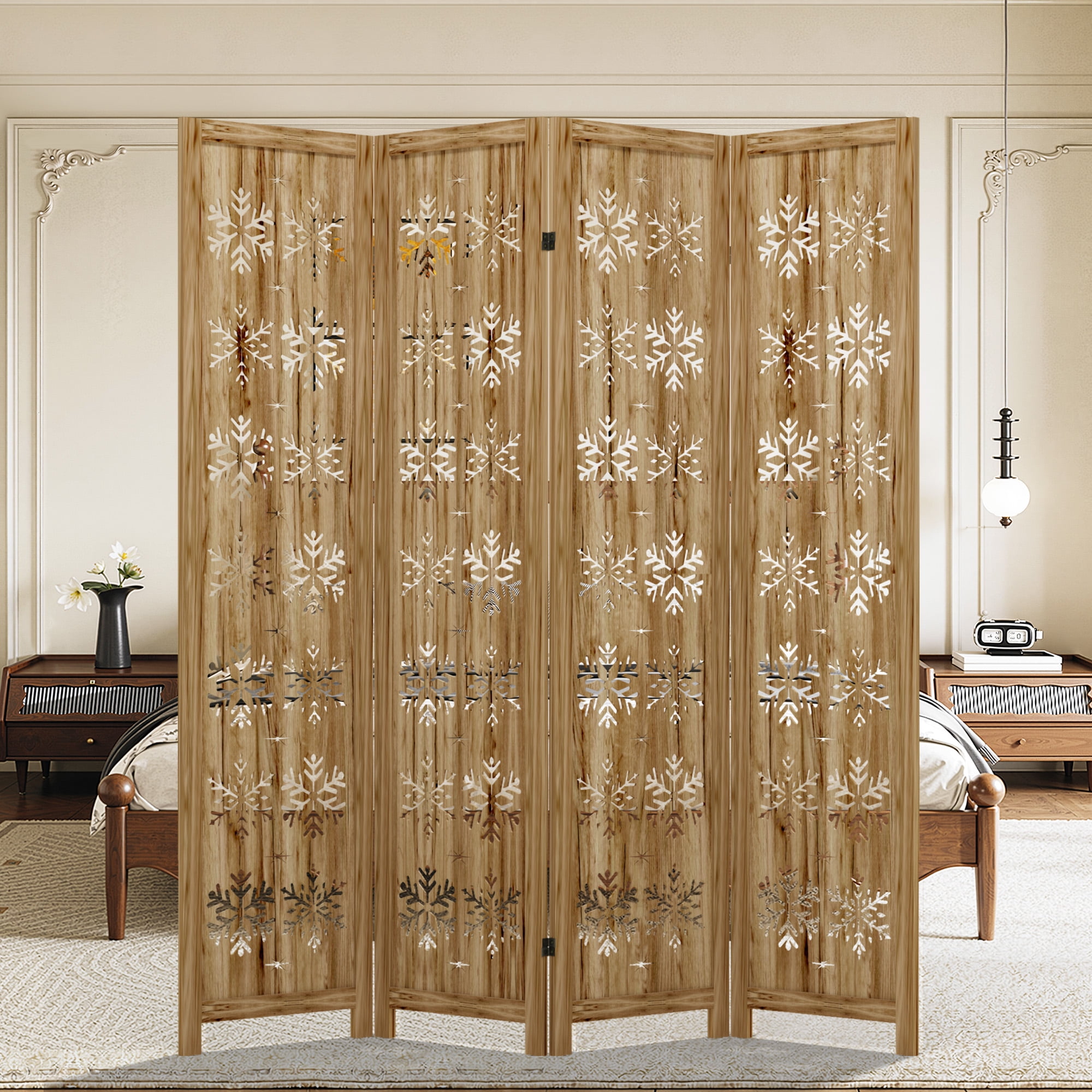 MAYEERTY 4-Piece 67×16" Natural Wood Privacy Panel Screen for Living ...