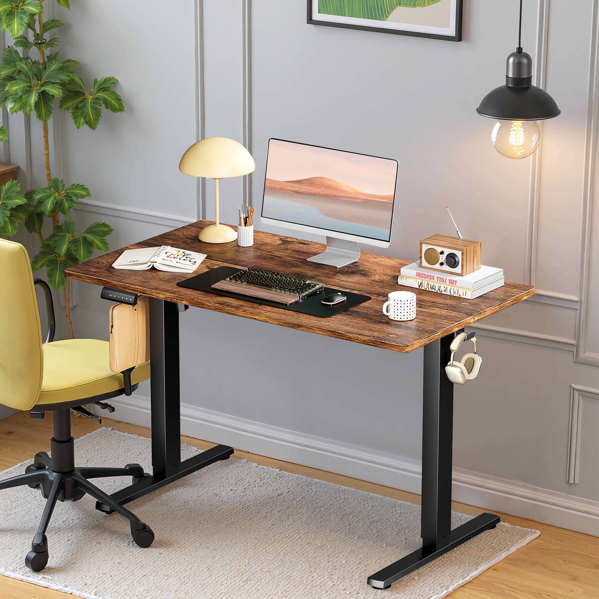 MAYEERTY 40x24 Ergonomic Height Adjustable Desk, T-Shaped Metal Bracket ...