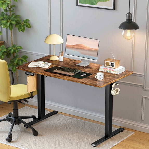 MAYEERTY 40x24 Ergonomic Height Adjustable Desk, T-Shaped Metal Bracket ...