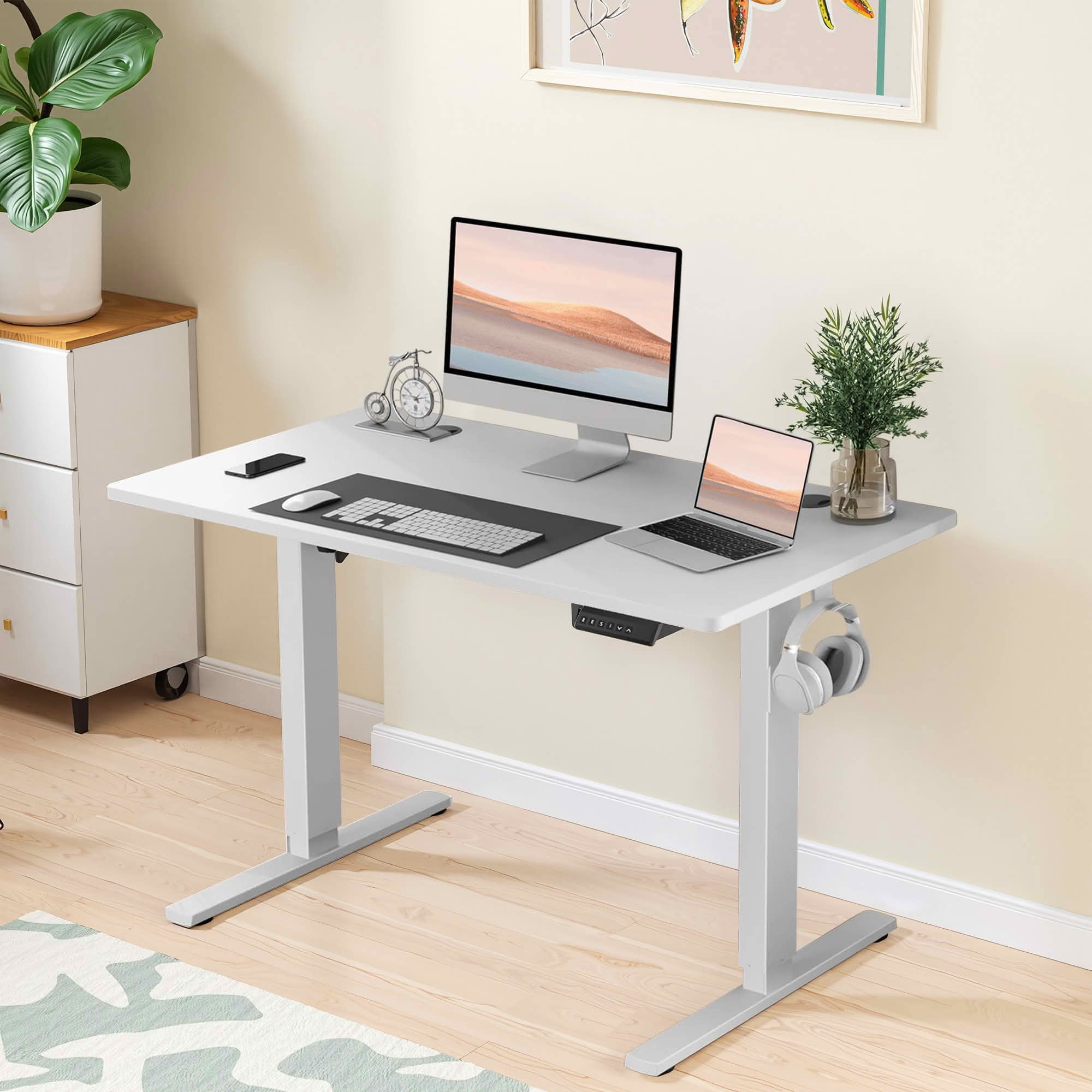 MAYEERTY 40x24 Ergonomic Height Adjustable Desk, T-Shaped Metal Bracket ...