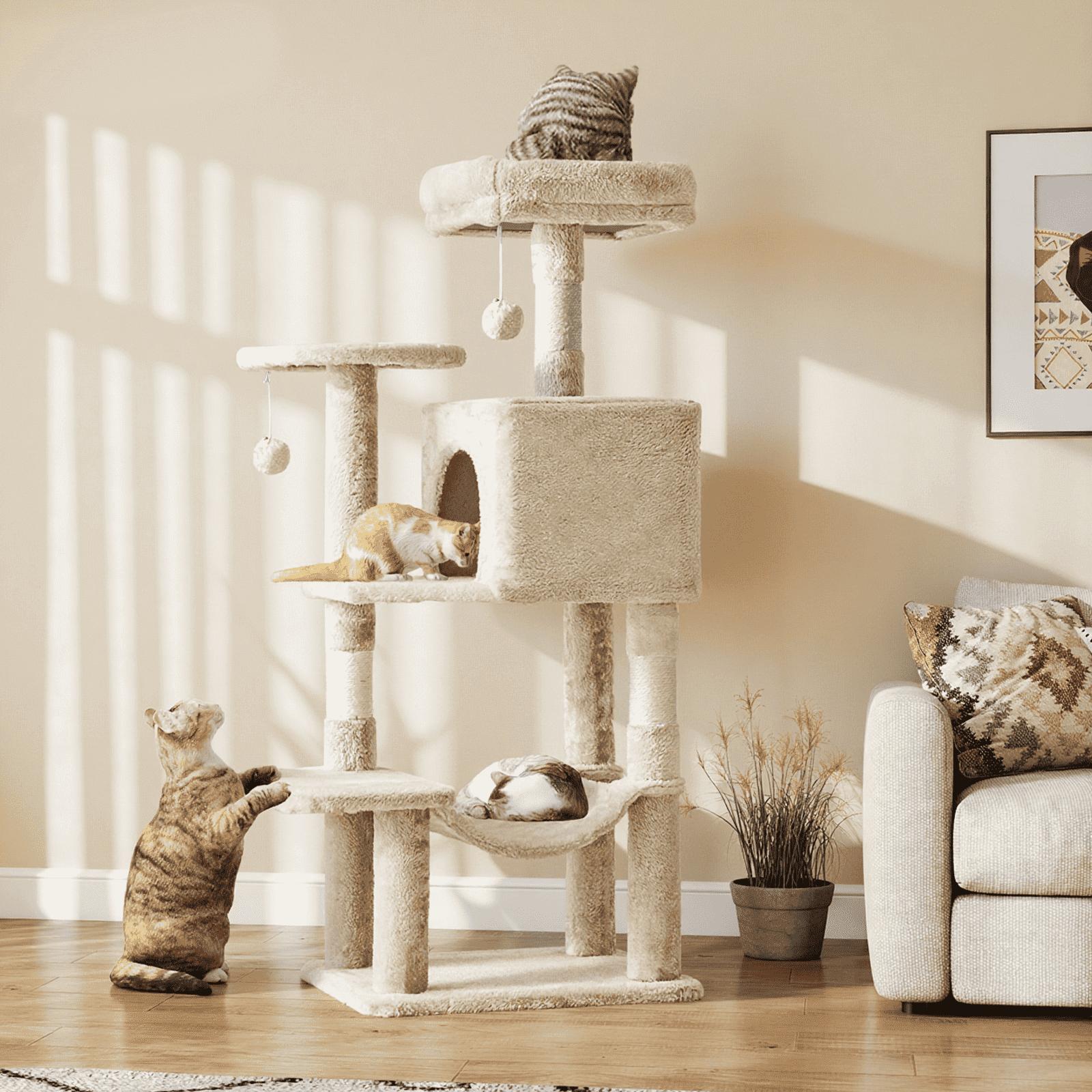 MAYEERTY 44-inch Cat Tree Tower Multi-Cat Climbing Natural Sisal ...