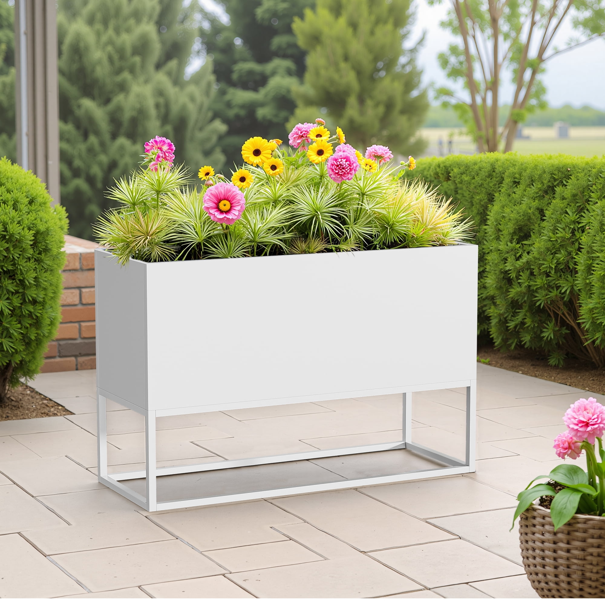 MAYEERTY 47*18*18" White Modern Rect Metal Planter Box with Stand for ...