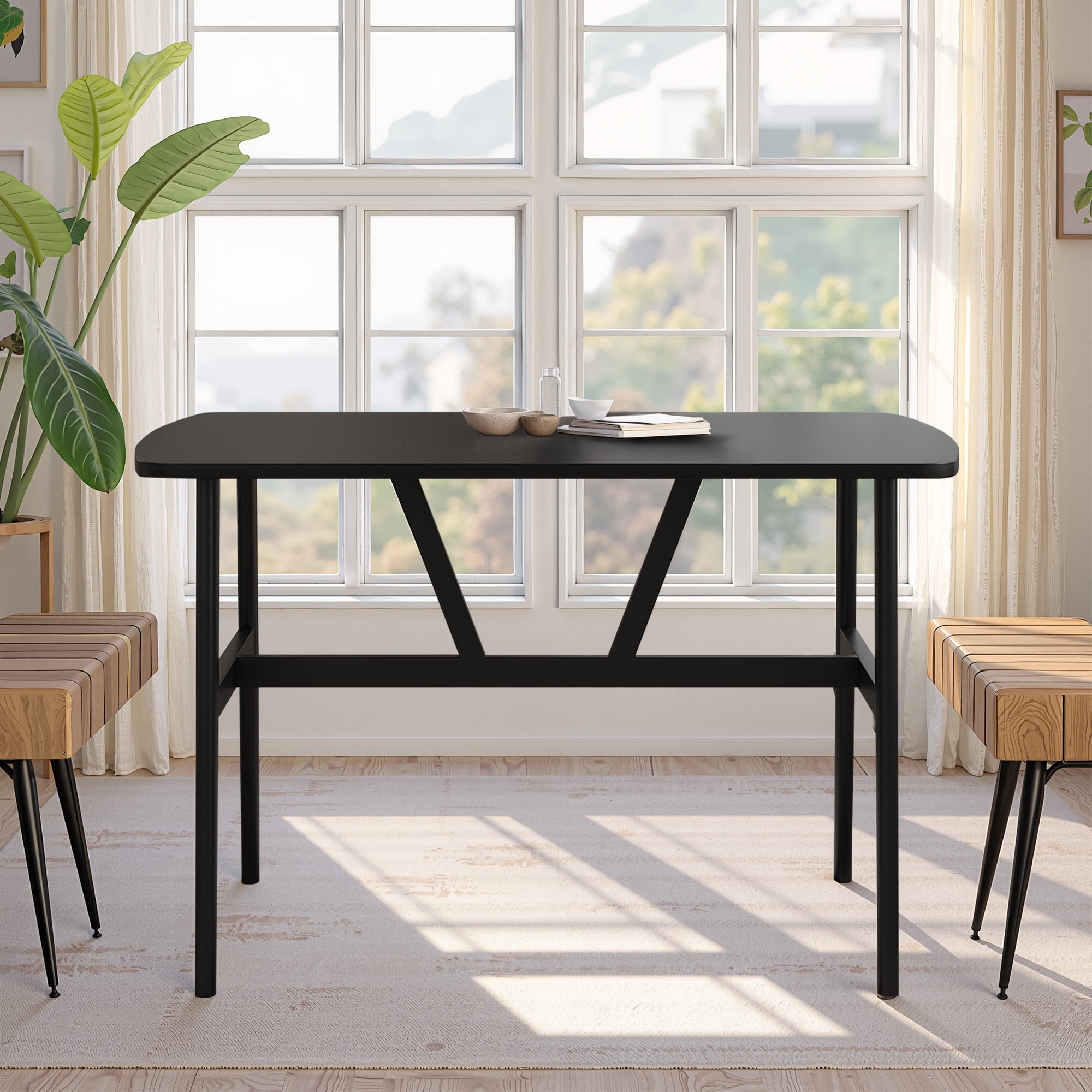 MAYEERTY 47" Modern Rectangular Wood Dining Table, Metal Frame, Fits 4 ...