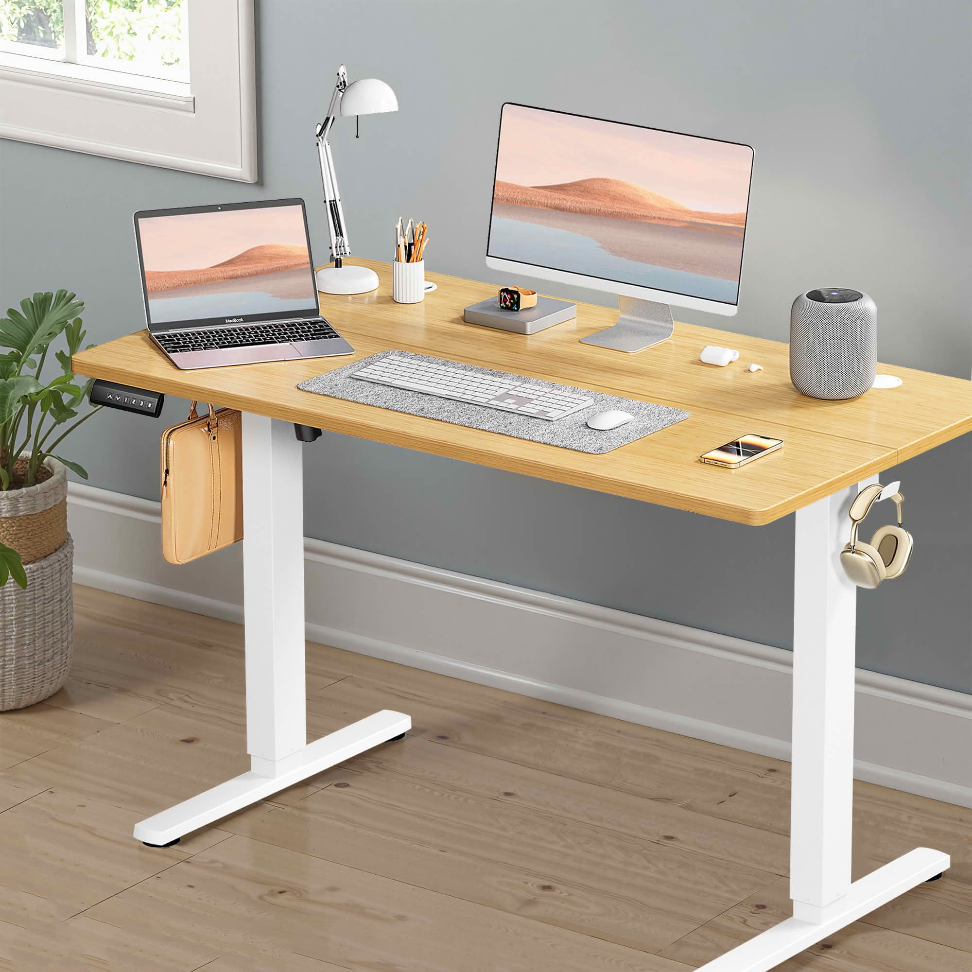 MAYEERTY 48x24 Ergonomic Height Adjustable Desk, T-Shaped Metal Bracket ...