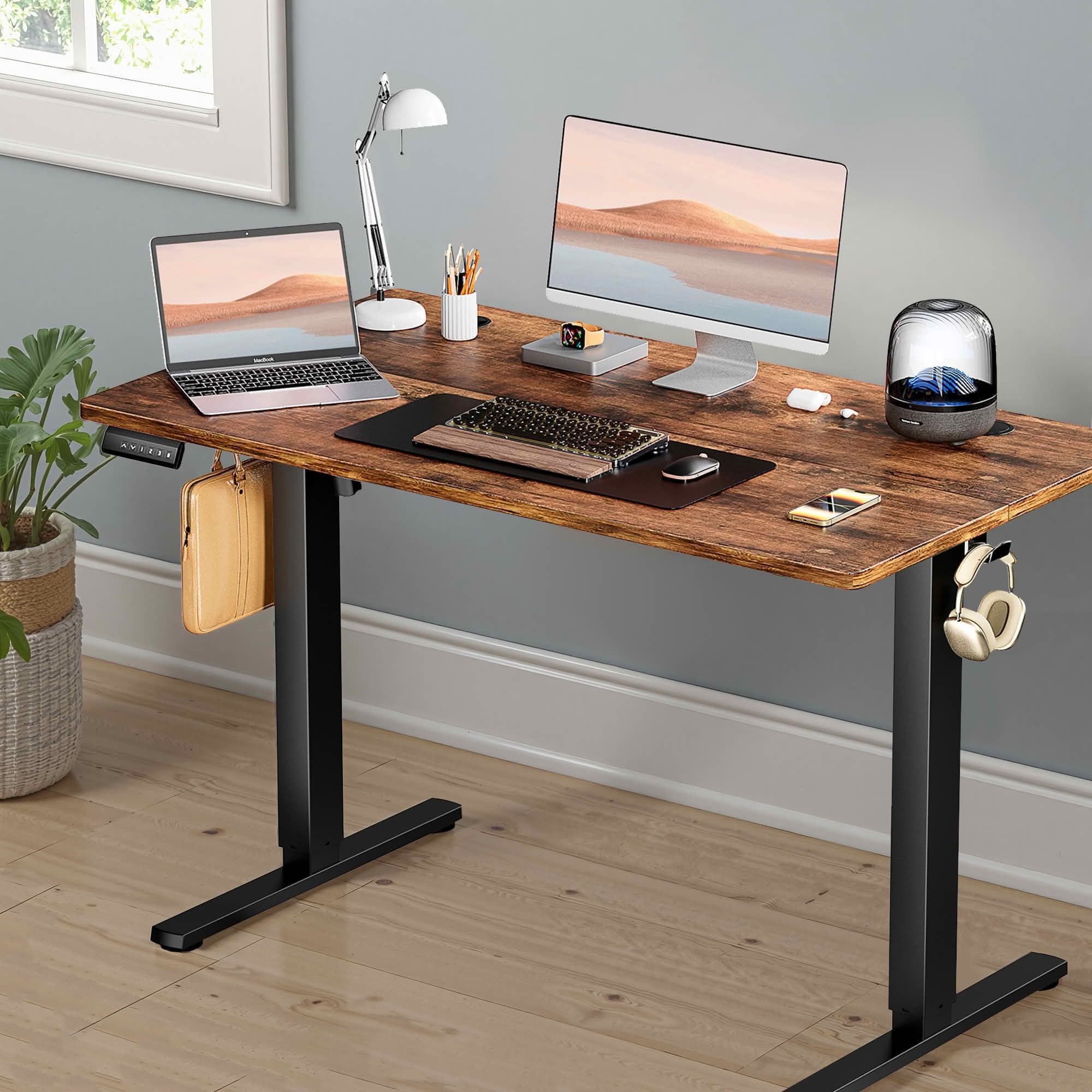 MAYEERTY 48x24 Ergonomic Height Adjustable Desk, T-Shaped Metal Bracket ...