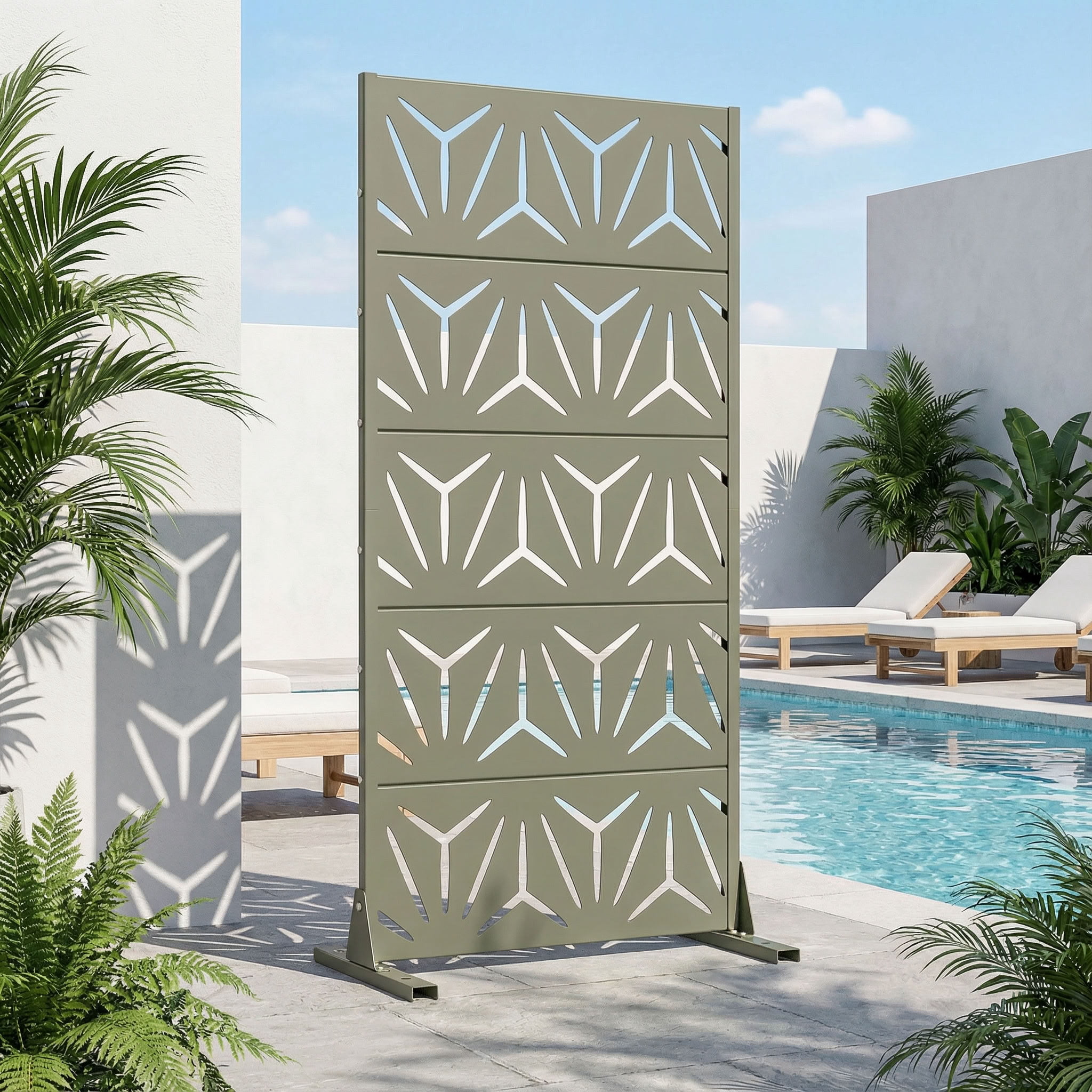 MAYEERTY 5 Panels Metal Outdoor Garden Privacy Screen Panel Patio ...