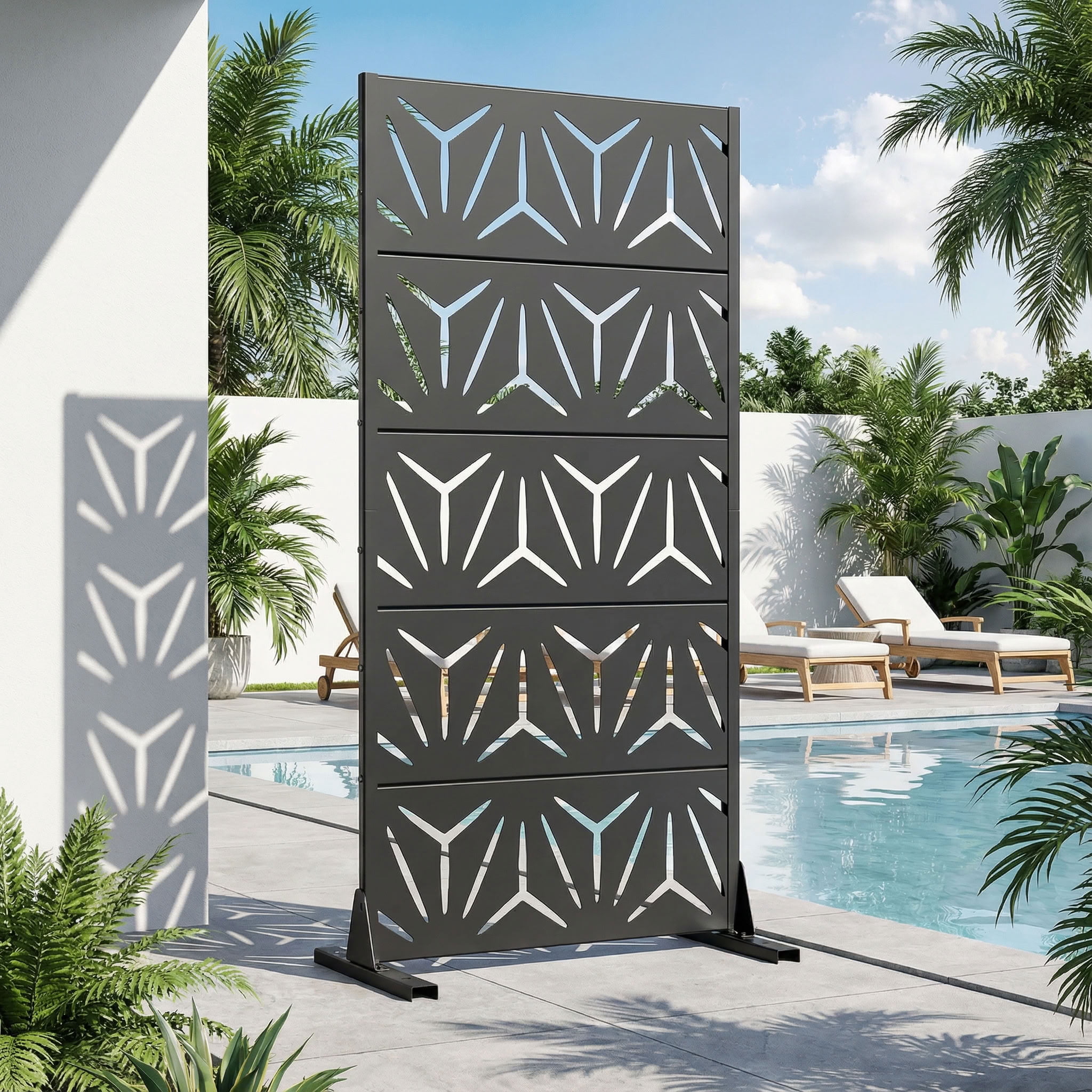 MAYEERTY 5 Panels Metal Outdoor Garden Privacy Screen Panel Patio ...