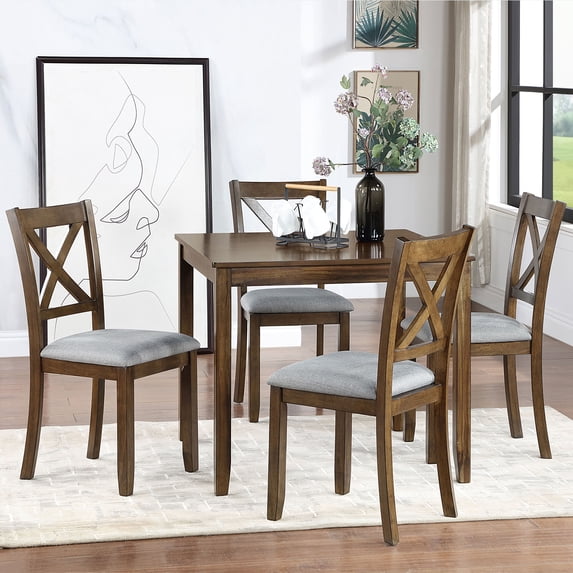 MAYEERTY 5-Piece Wooden Dining Table and Chairs Set for 4, Upholstered ...
