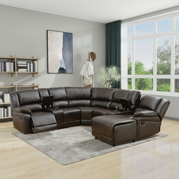 MAYEERTY 5-Seater Recliner Sofa Set - Faux Leather with Storage & Push ...