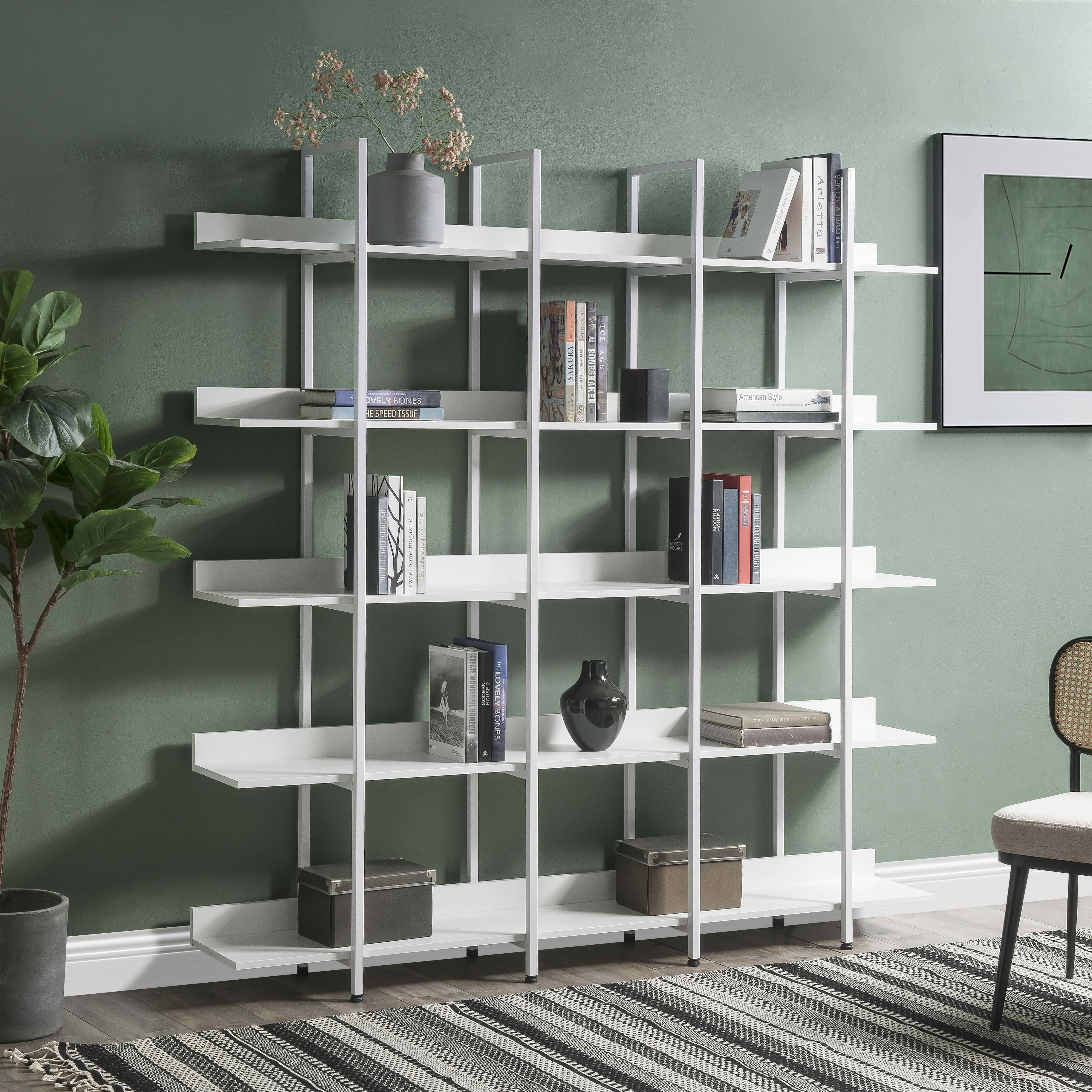 MAYEERTY 5 Tier Bookcase, Vintage Industrial Style Metal Frame MDF ...