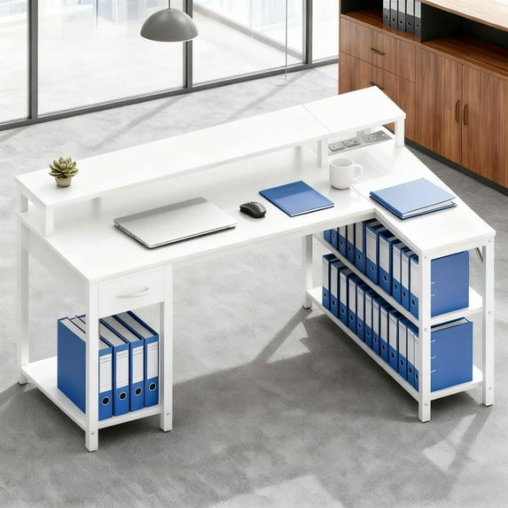 MAYEERTY 53 Inch L-shaped Gaming Table, USB Charging Port & LED Light ...