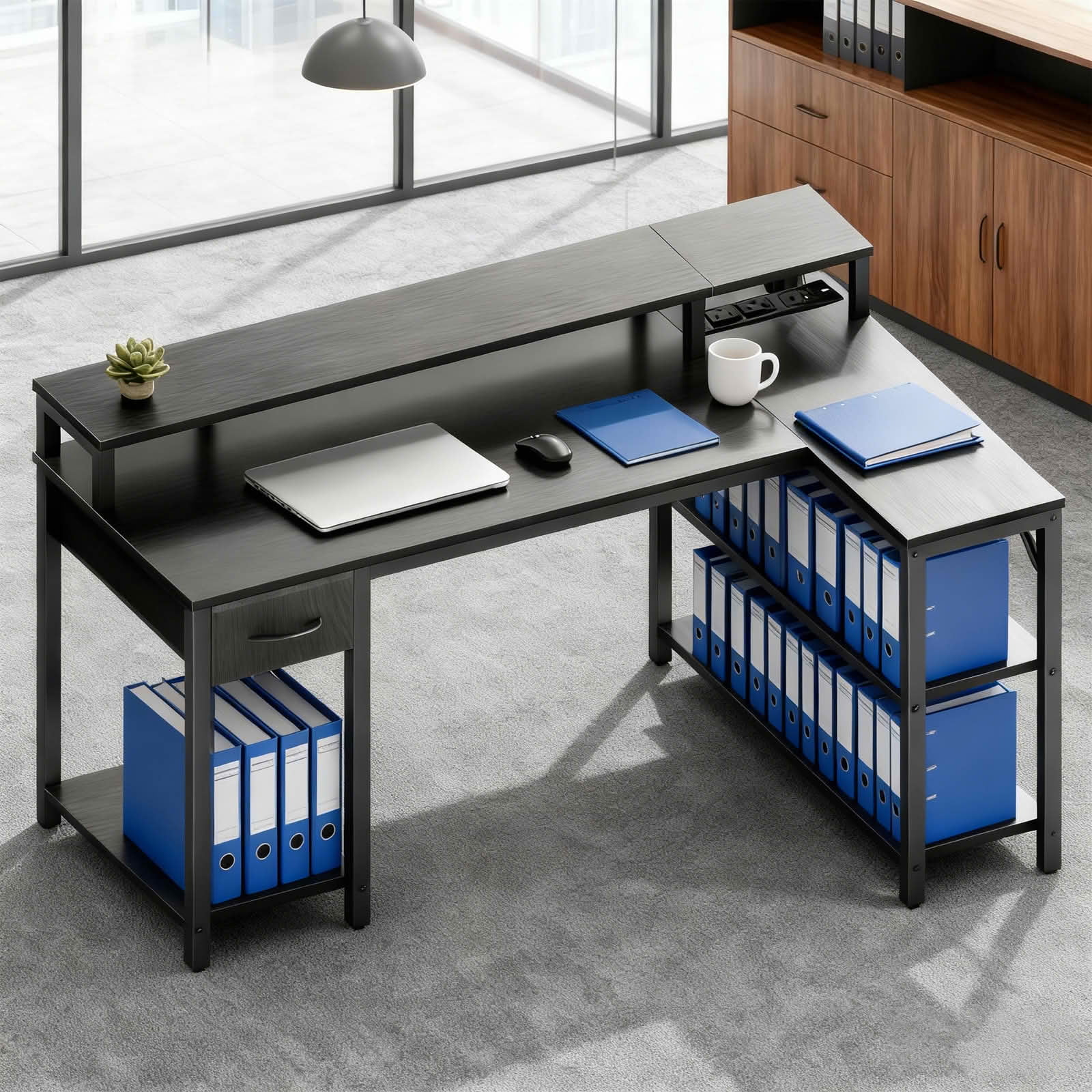 MAYEERTY 53 Inch L-shaped Gaming Table, USB Charging Port & LED Light ...