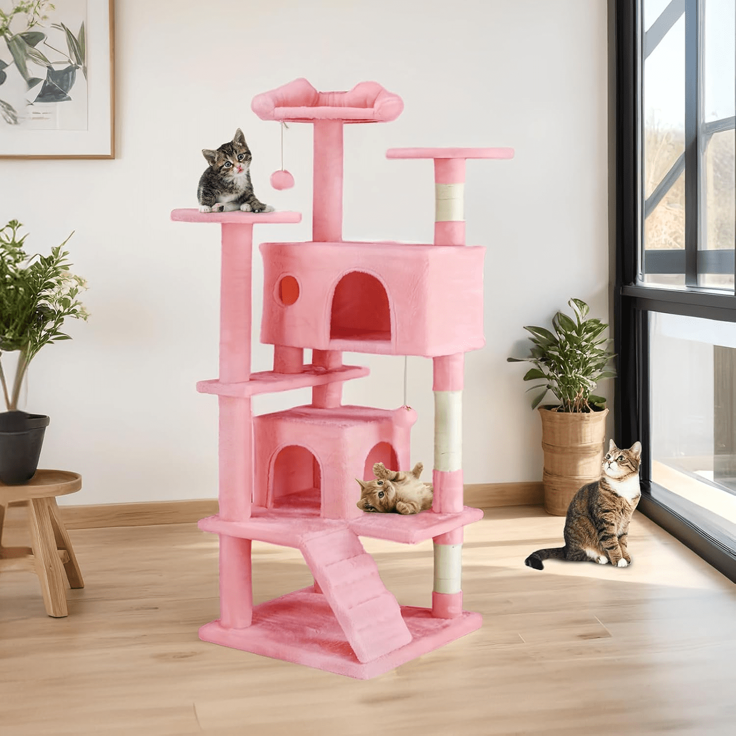 MAYEERTY 54" Cat Tree Tower Multi-Level Sisal Grab Post Indoor ...