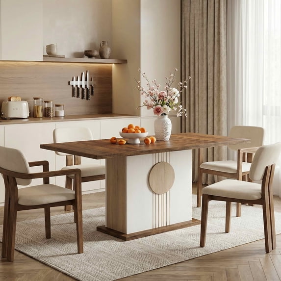 MAYEERTY 55 Inch Farmhouse Style Dining Table, Rectangular MDF Kitchen ...