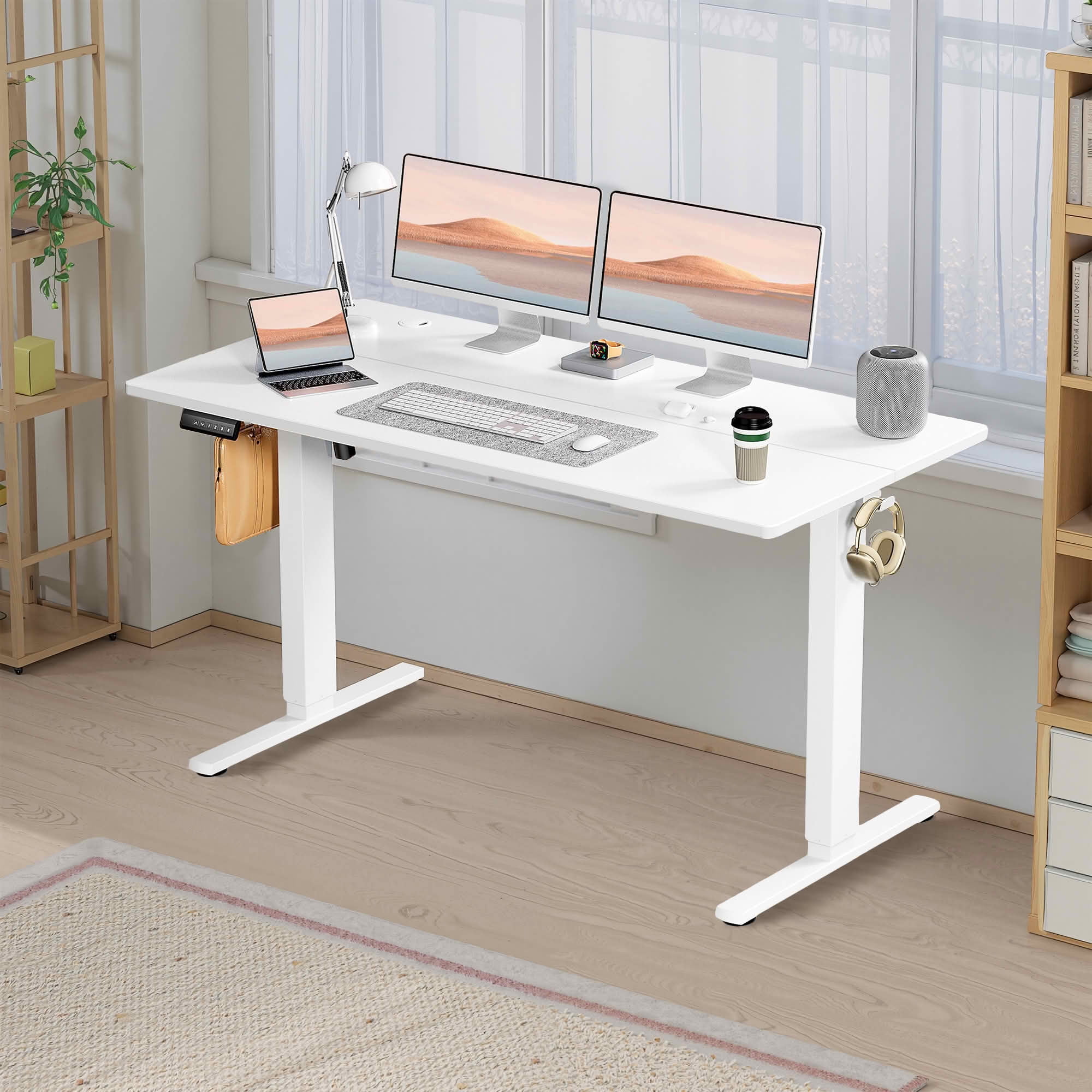 MAYEERTY 55x24 Ergonomic Height Adjustable Desk, T-Shaped Metal Bracket ...