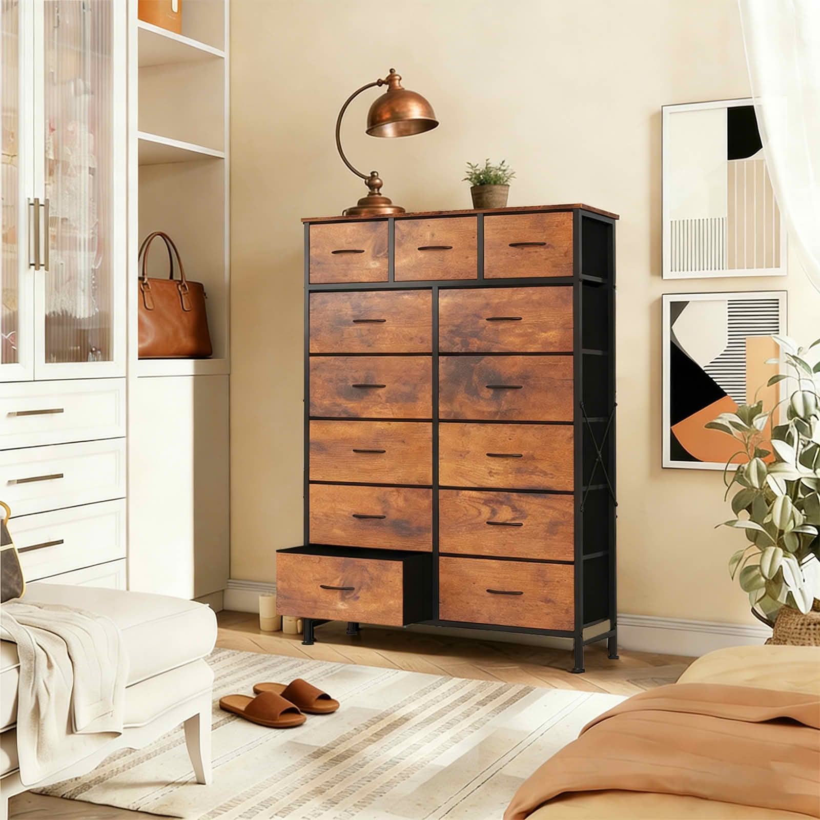 MAYEERTY 56.7-Inch Tall 13-Drawer Fabric Storage Tower, Sturdy ...