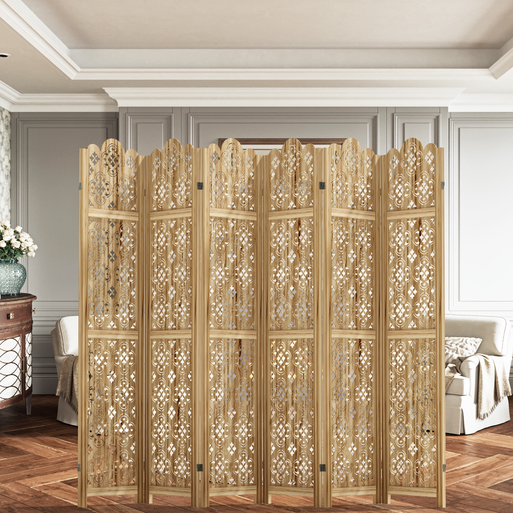 MAYEERTY 6-Piece 67×16" Natural Wood Privacy Panel Screen for Living ...