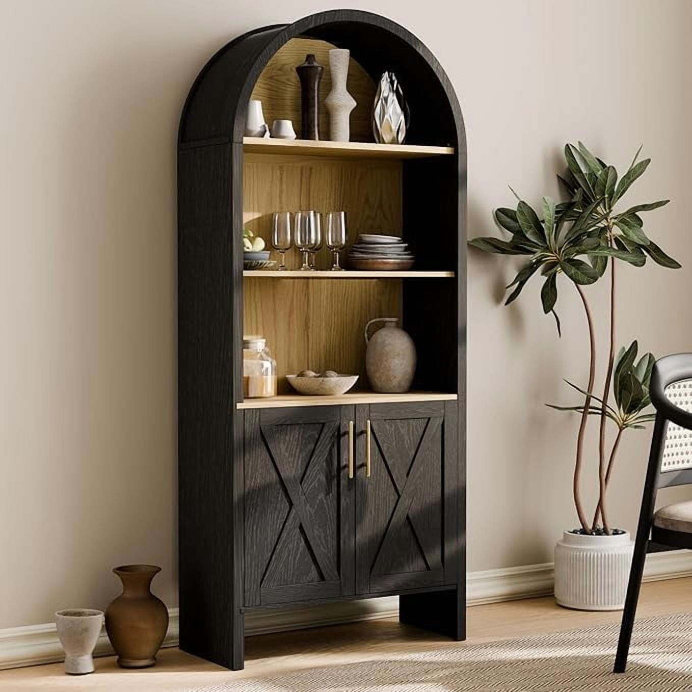 MAYEERTY 60" Arch Storage Cabinet with Beech-Wooden Door, 4 Tier Arched ...