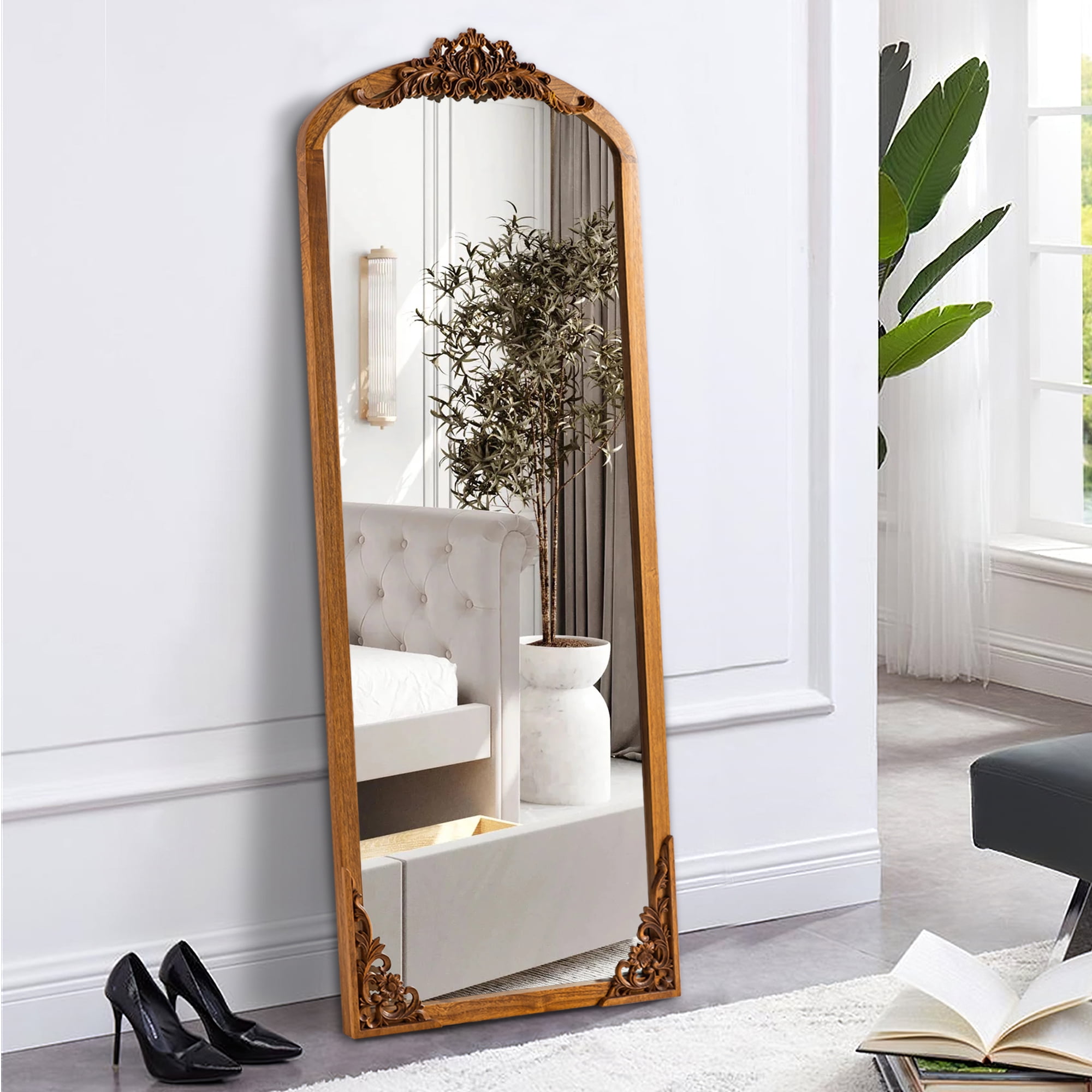 MAYEERTY 65"×22" Gold Solid Wood Full-Length Mirror Right Angles ...