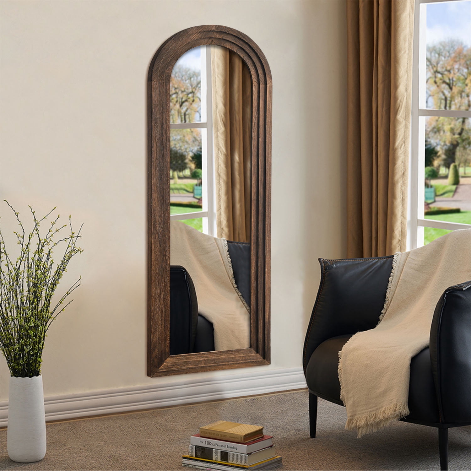MAYEERTY 64×21in Modern Solid Wood Frame Arched Full Length Mirror with ...