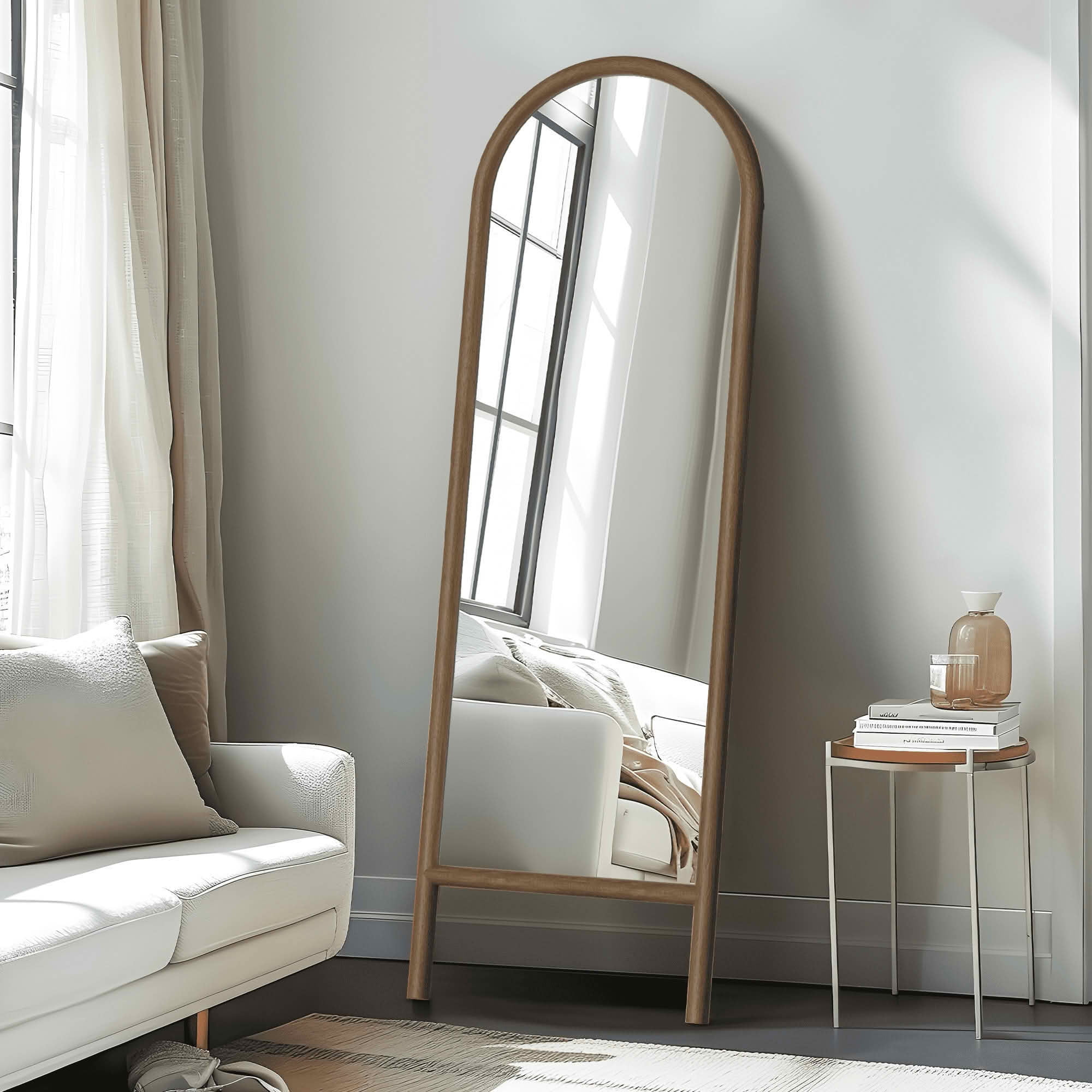 MAYEERTY 64x21x1 Inch Brown Wood Ladder Arched Full Length Mirror, No ...