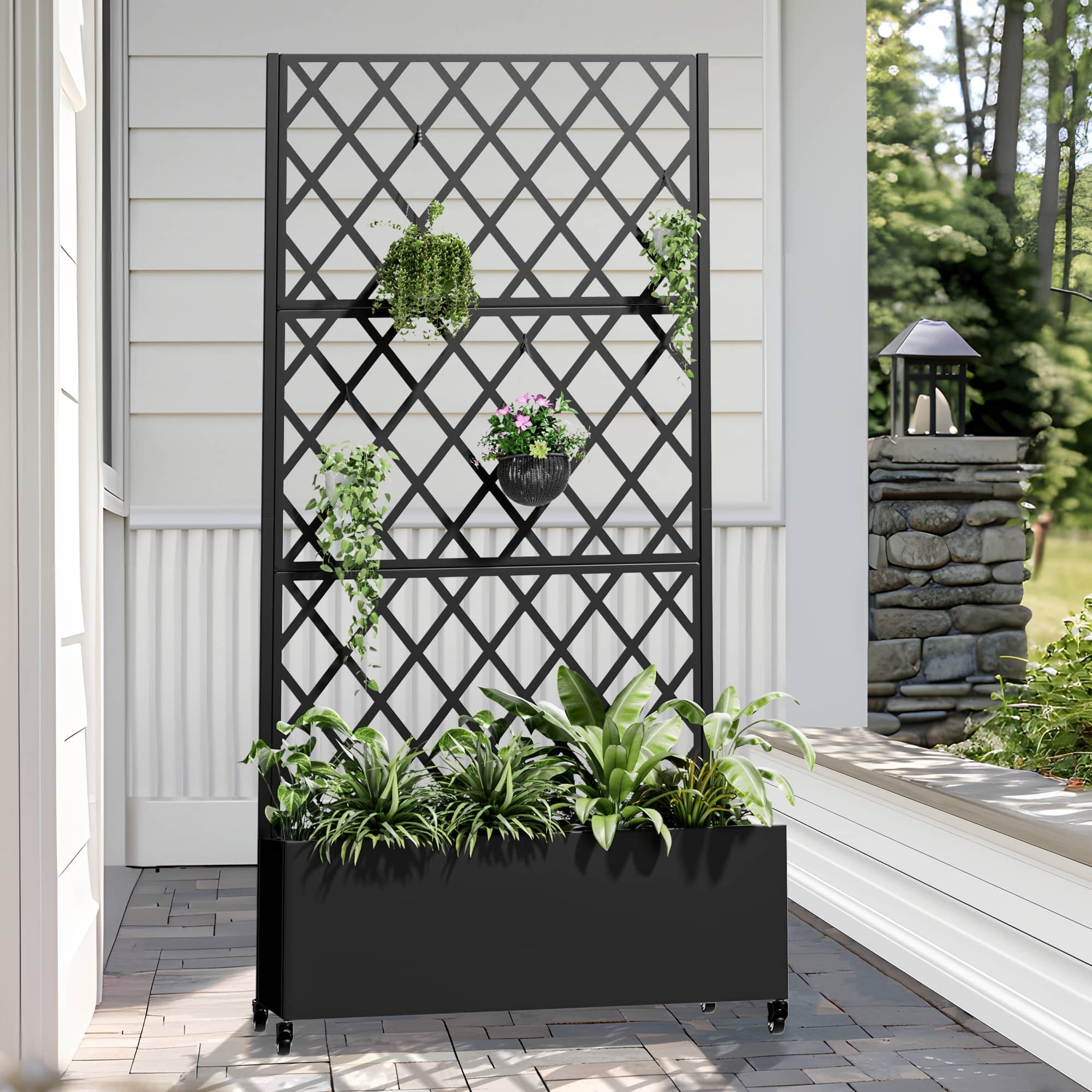 MAYEERTY 71" H Metal Planter Box Raised Garden Bed with Trellis ...