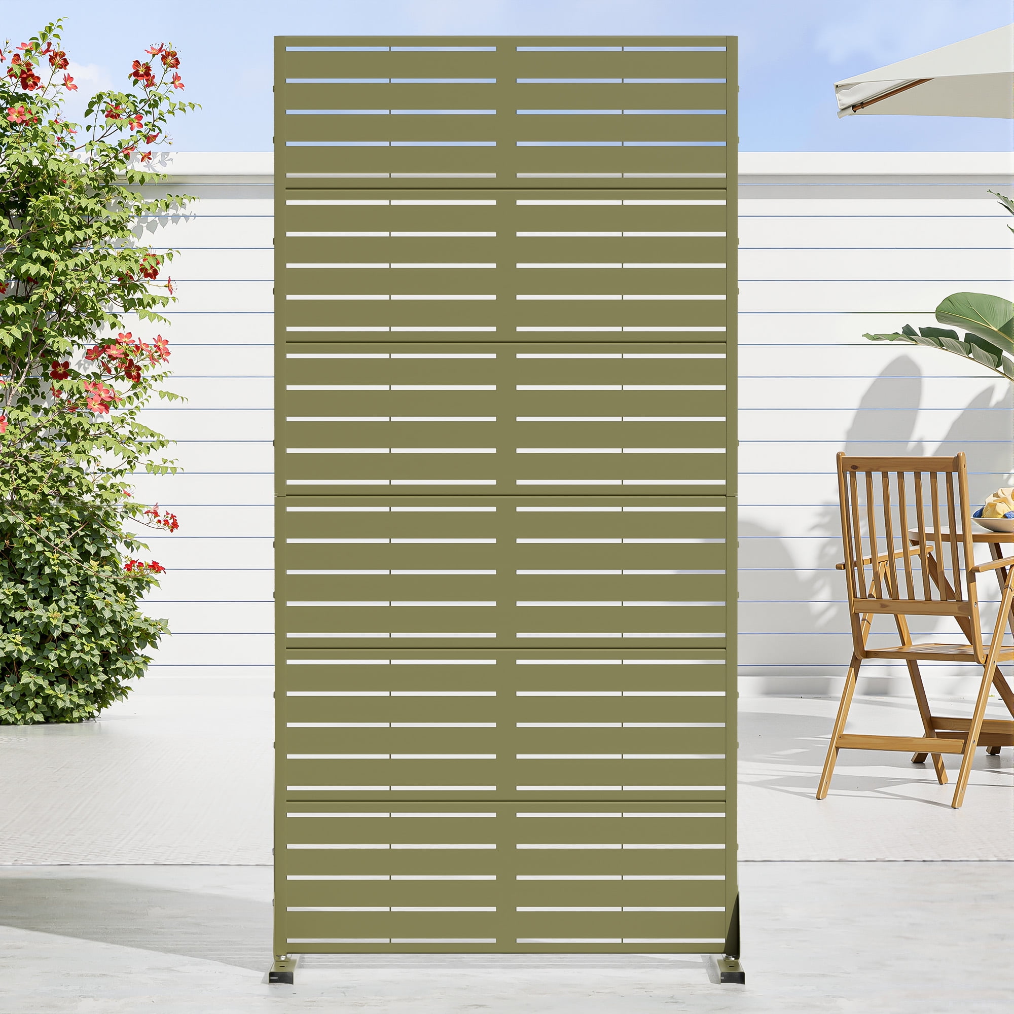 MAYEERTY 72×35" Outdoor Gray Olive Metal Privacy Panel Screen for ...