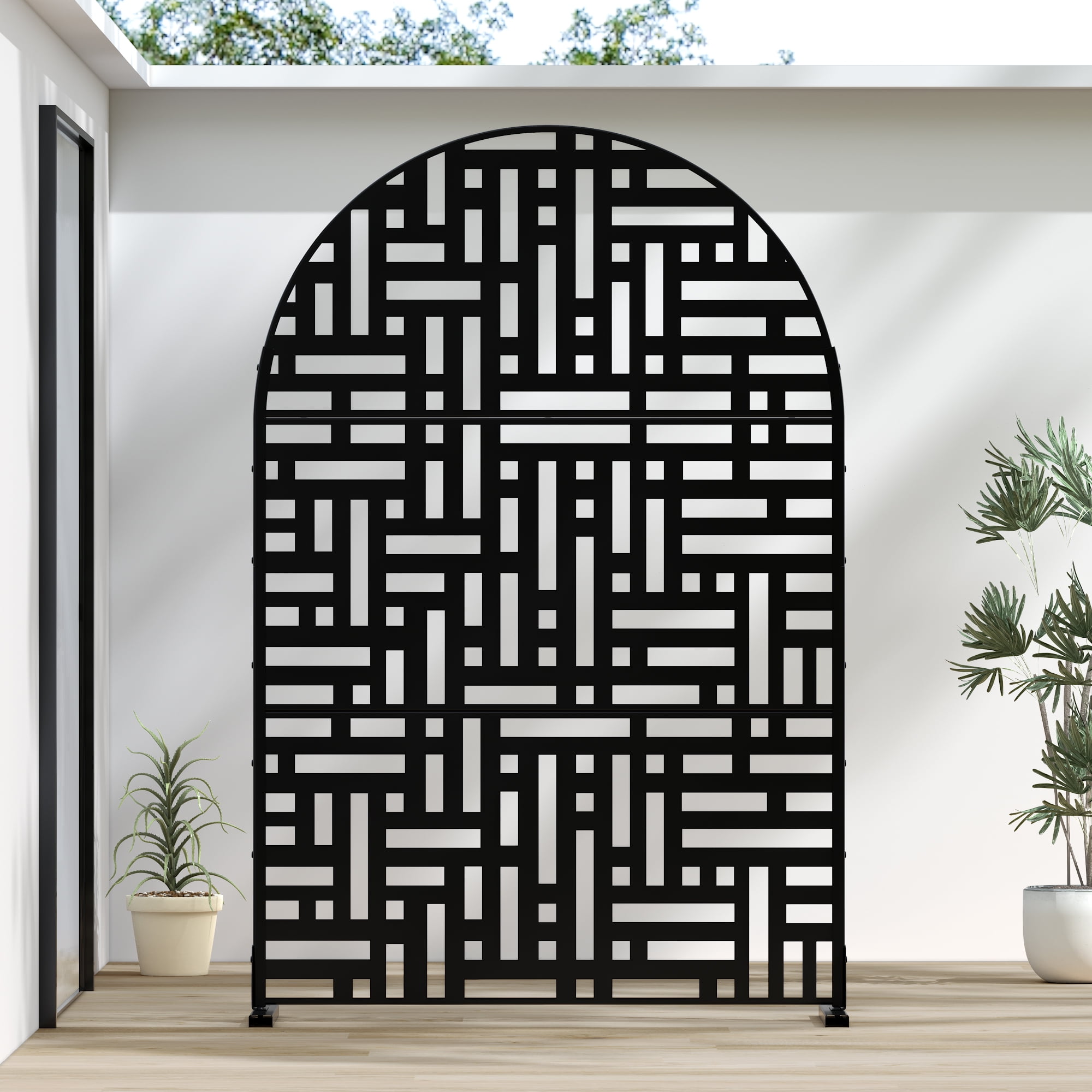 MAYEERTY 72*47" Outdoor Black Arched Metal Freestanding Sheet Privacy ...