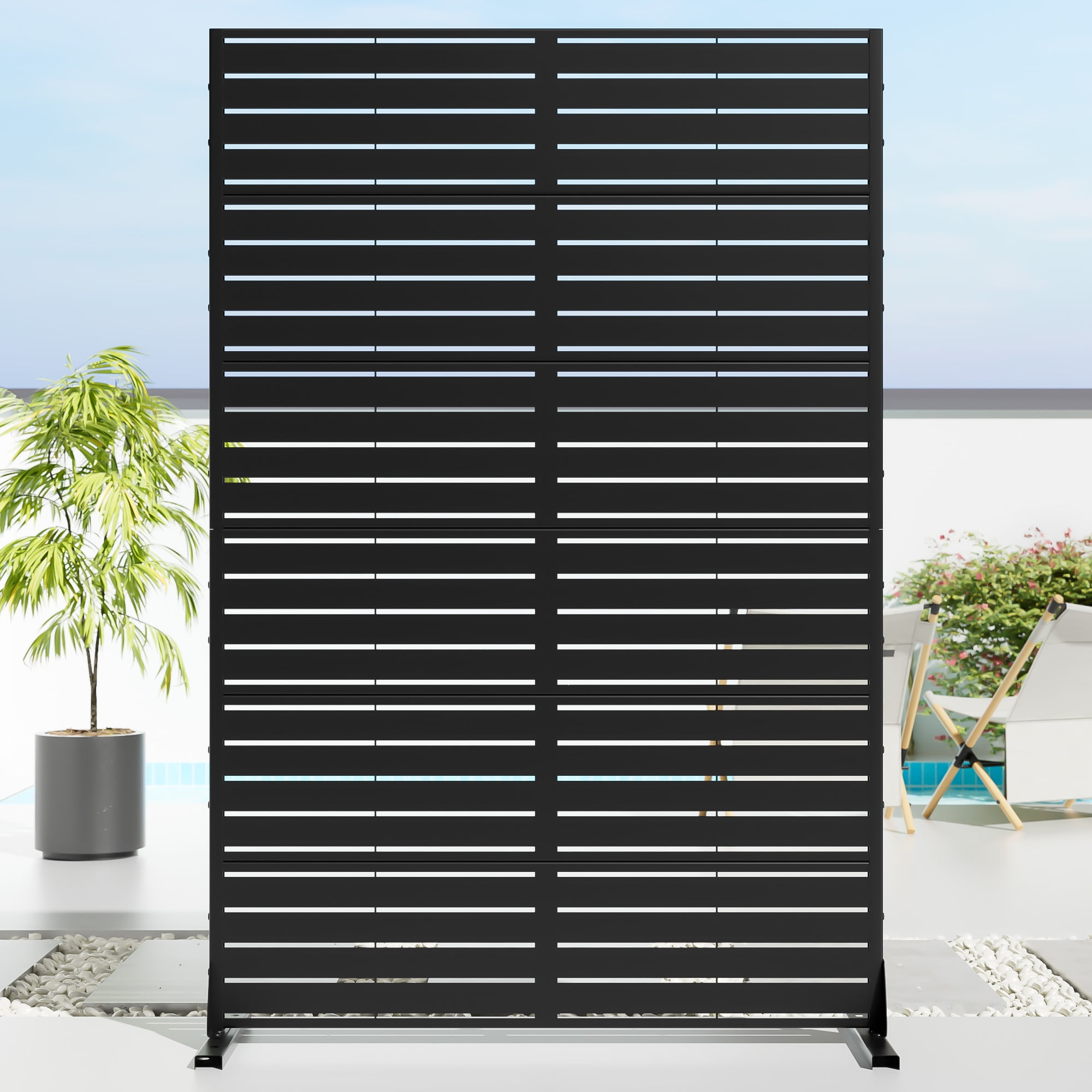 MAYEERTY 72*47" Outdoor Black Metal Privacy Panel Screen for Patio ...