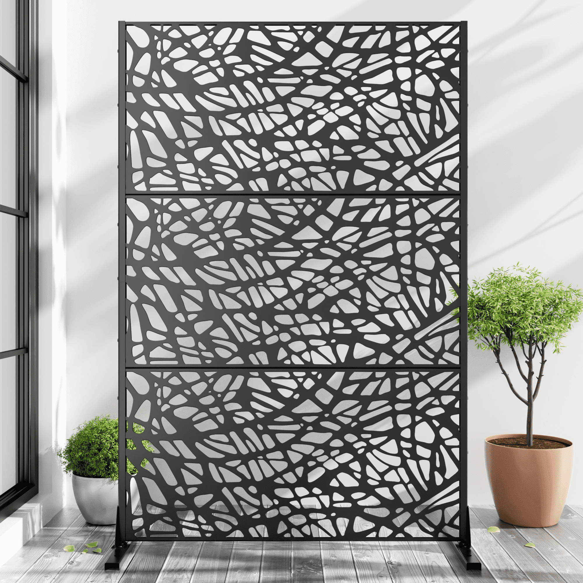 MAYEERTY 72*47" Outdoor Black Metal Freestanding Privacy Panel Screen ...