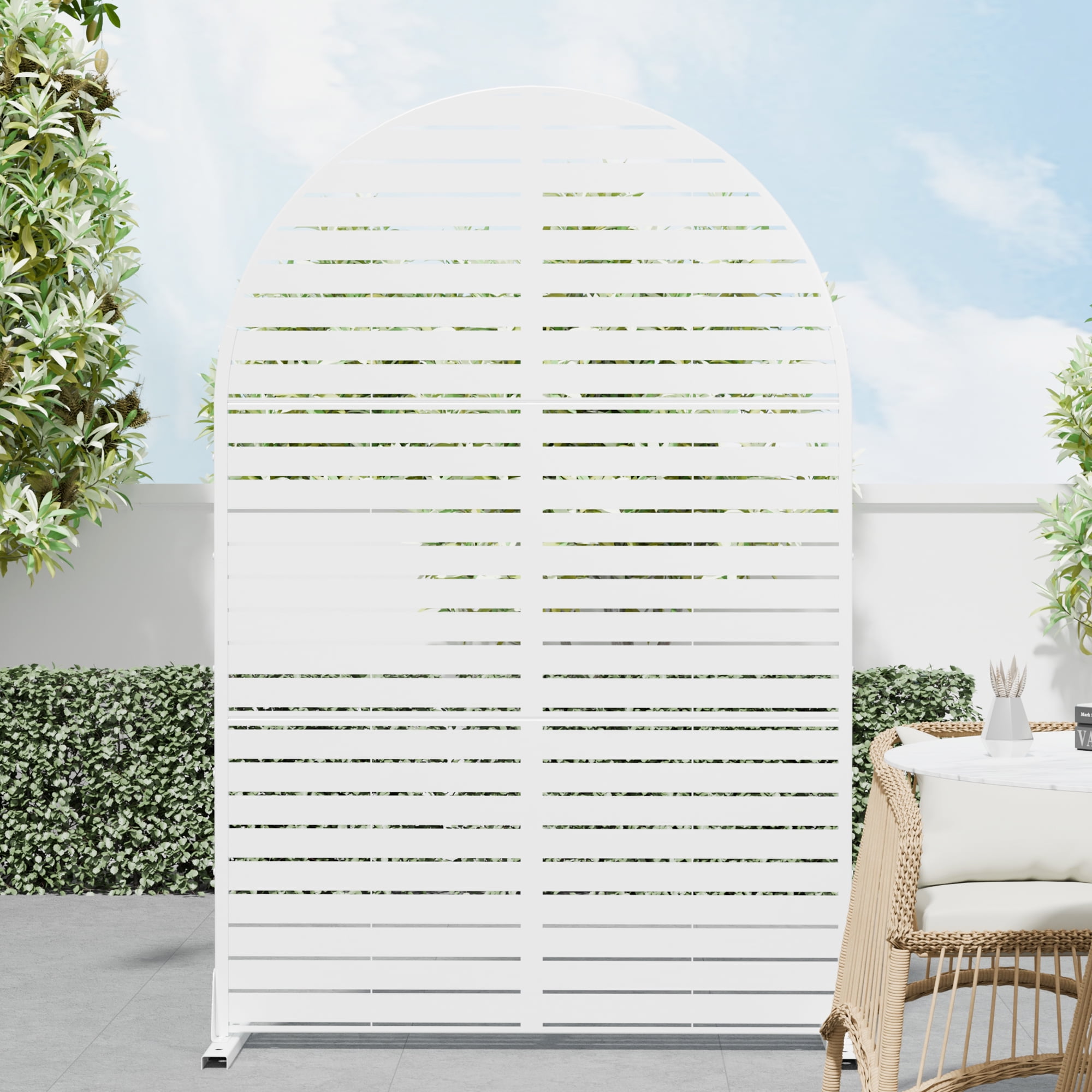 MAYEERTY 72×47" Arched Outdoor White Metal Privacy Panel Screen for ...