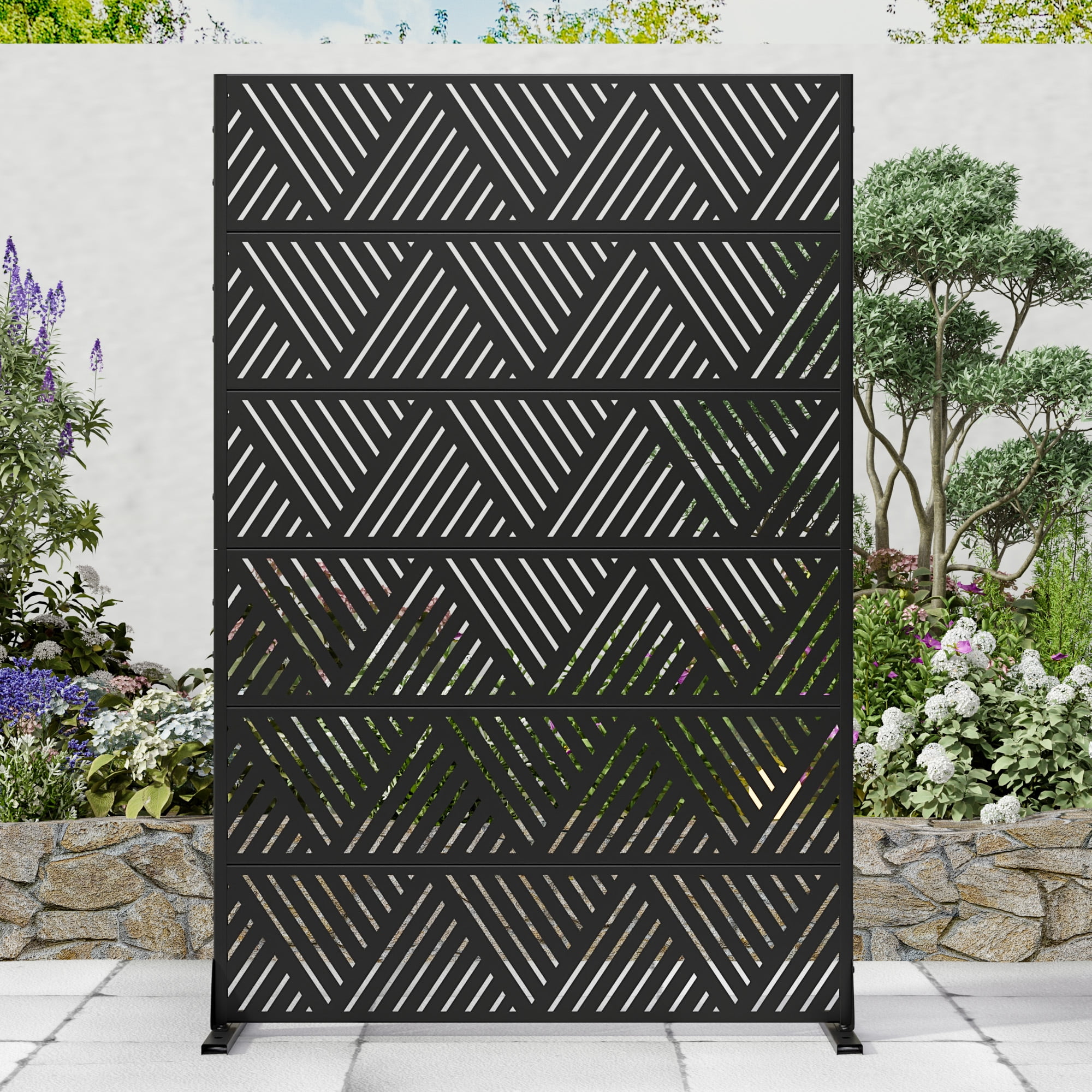 MAYEERTY 72×47" Outdoor Black Metal Privacy Panel Screen for Backyard ...