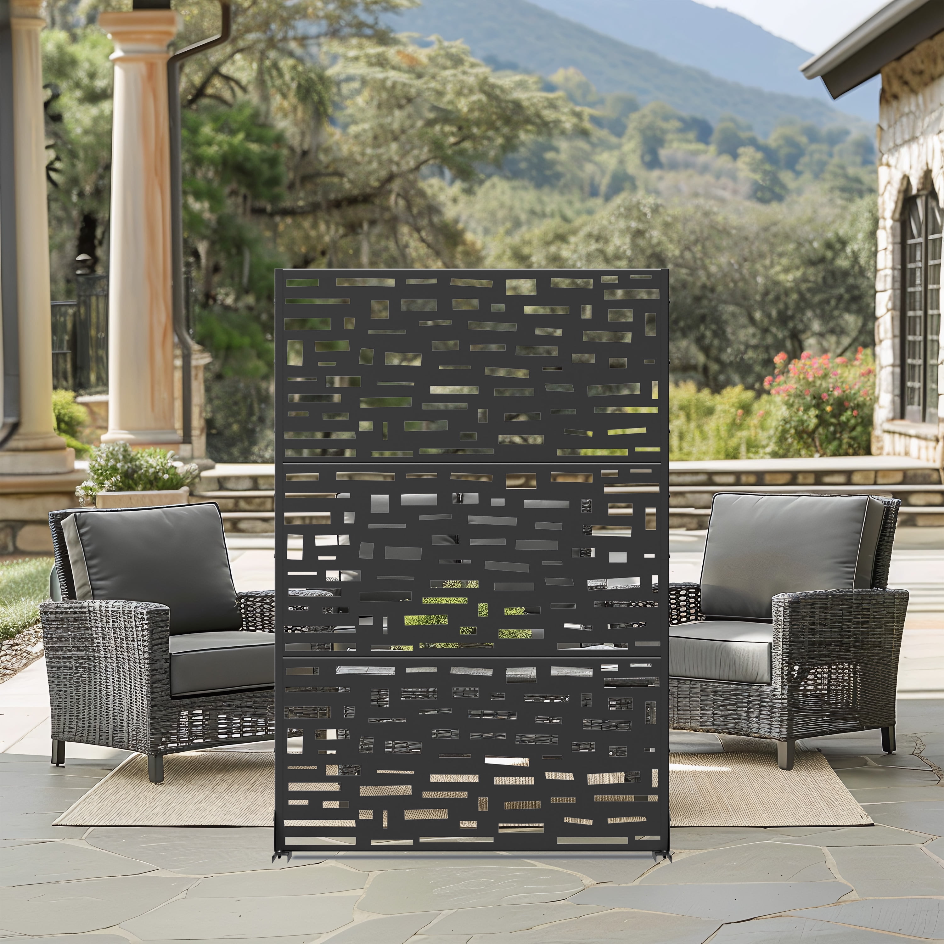 MAYEERTY 72×47" Outdoor Black Metal Privacy Panel Screen for Backyard ...