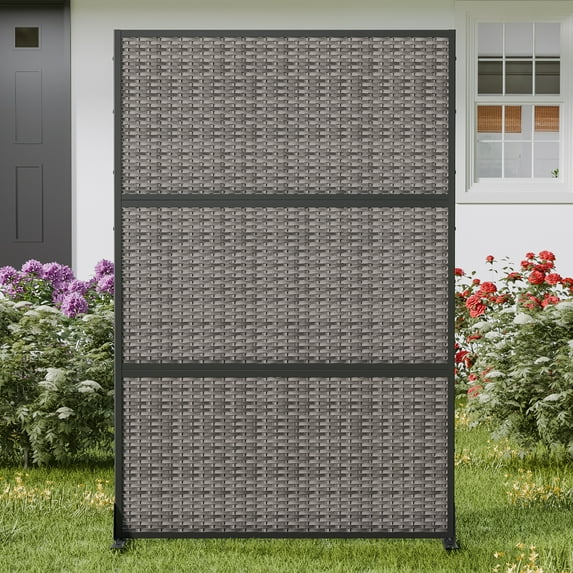 MAYEERTY 72×47" Outdoor Black Rattan Privacy Panel Screen for Backyard ...