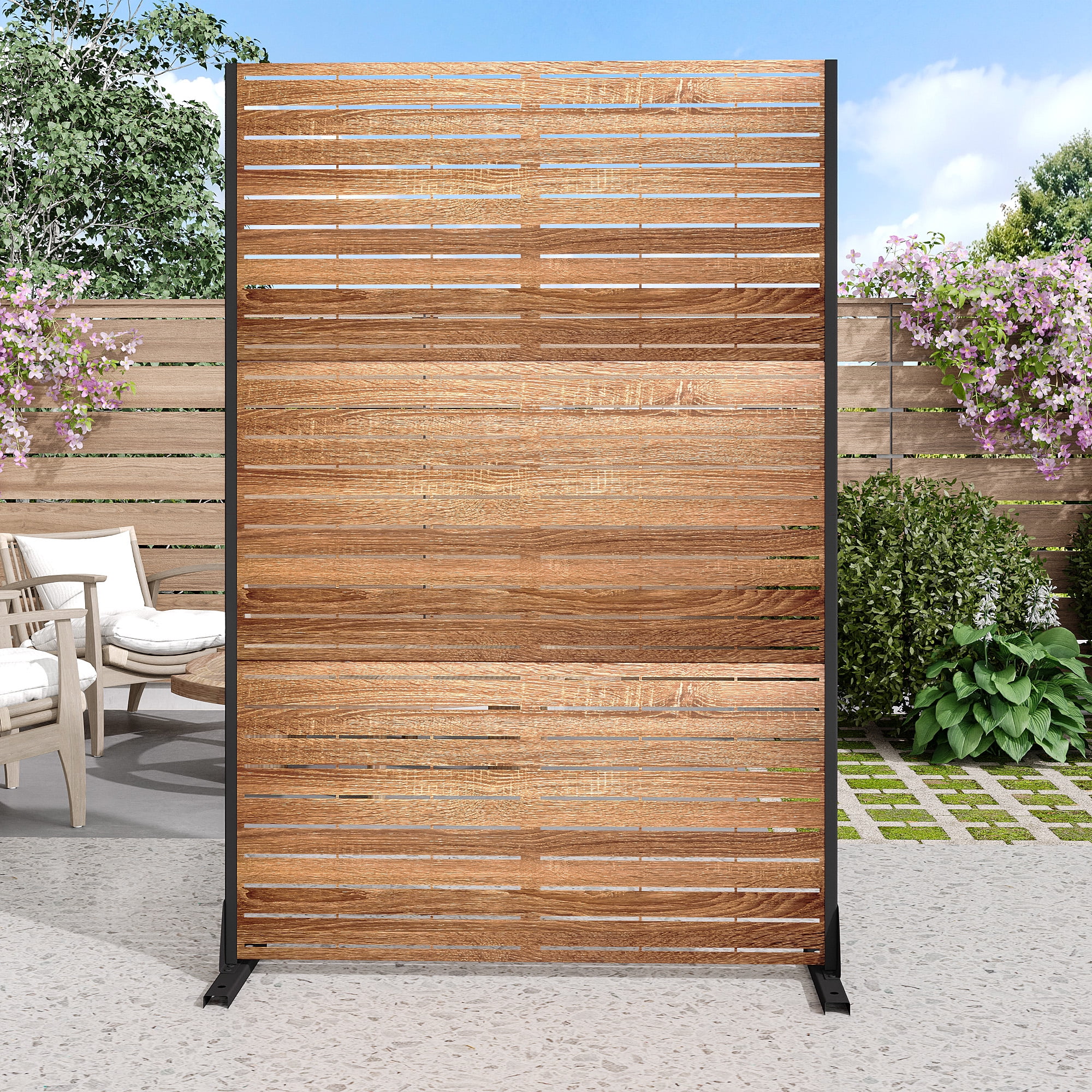 MAYEERTY 72×47" Outdoor Natural Metal Privacy Panel Screen for Backyard ...