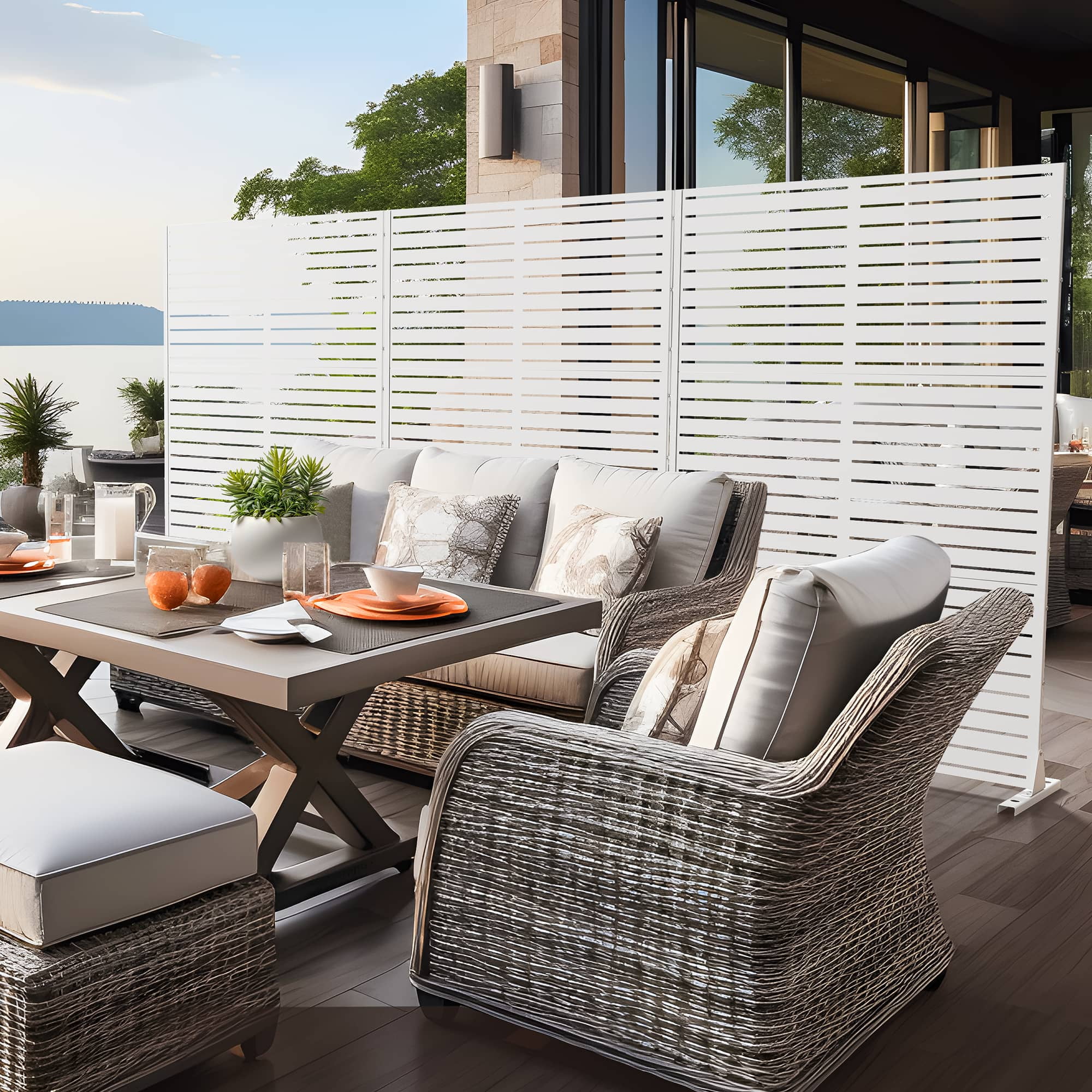 MAYEERTY 72"x47" Outdoor Privacy Screen, Freestanding Metal Decorative ...