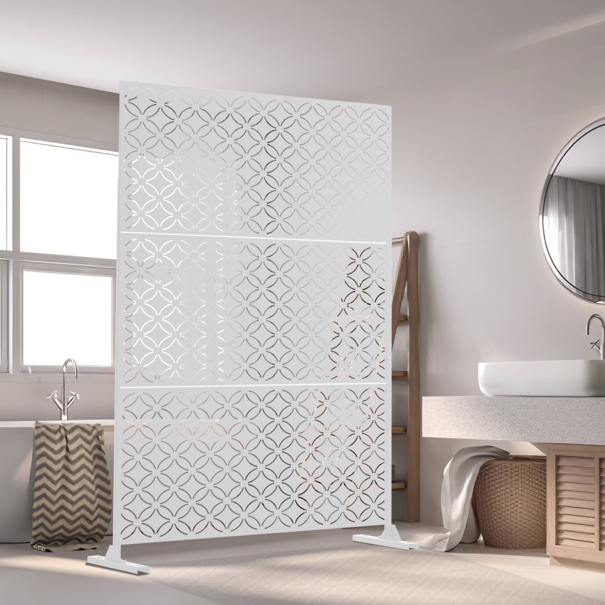 MAYEERTY 72×47" Outdoor White Metal Privacy Panel Screen for Backyard ...