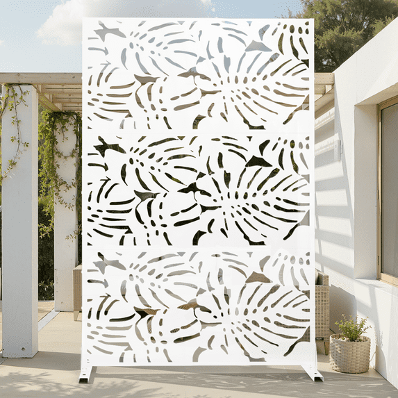 MAYEERTY 72×47" Outdoor White Metal Privacy Panel Screen for Backyard ...