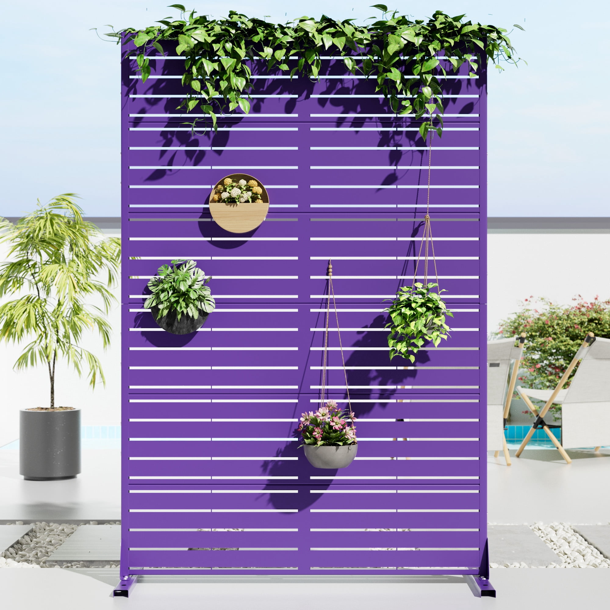 MAYEERTY 72*47in Outdoor Privacy Screen, 6 Panels Metal Privacy Fences ...