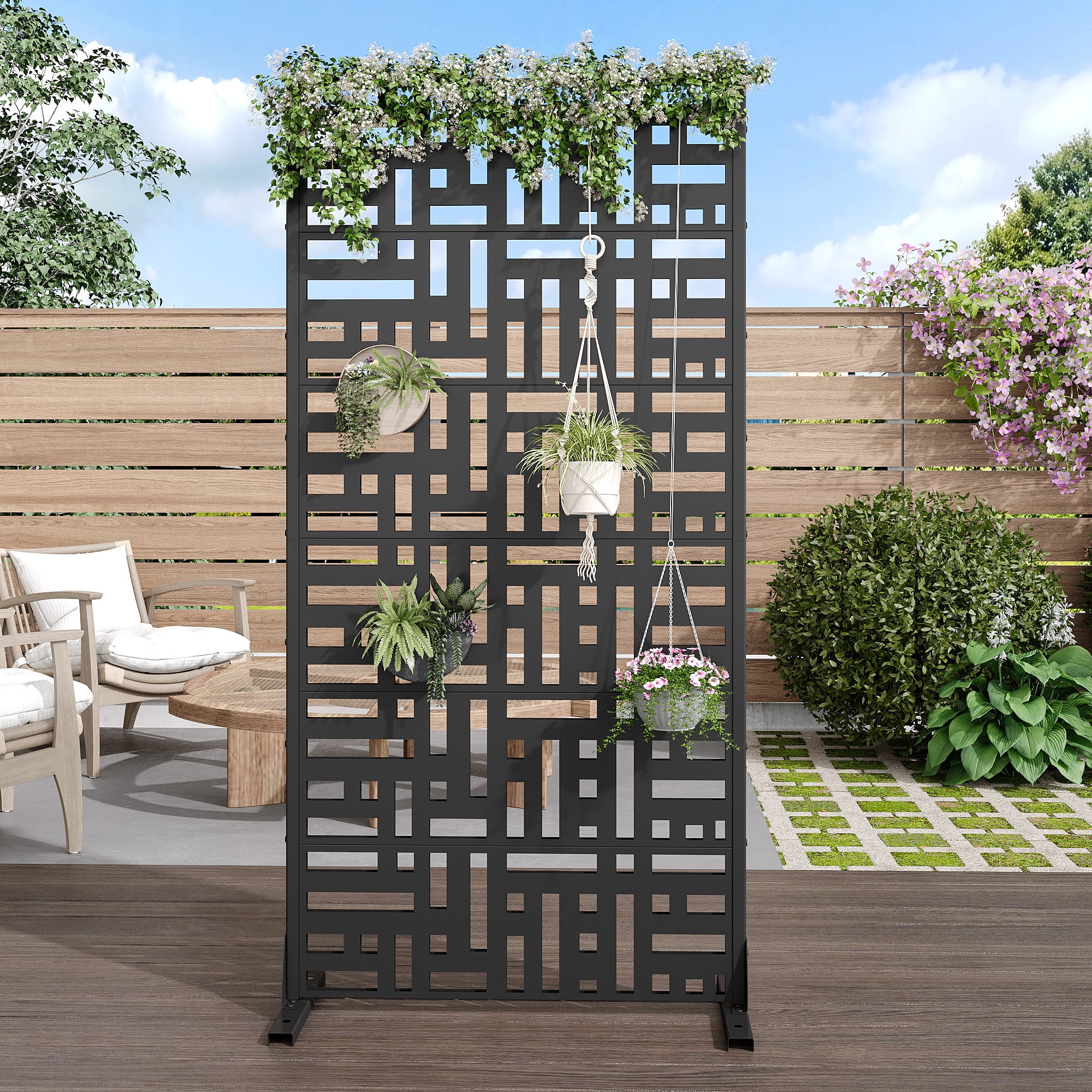 MAYEERTY 72" x 35" Outdoor Privacy Screen,Black Galvanized Steel Sheet ...