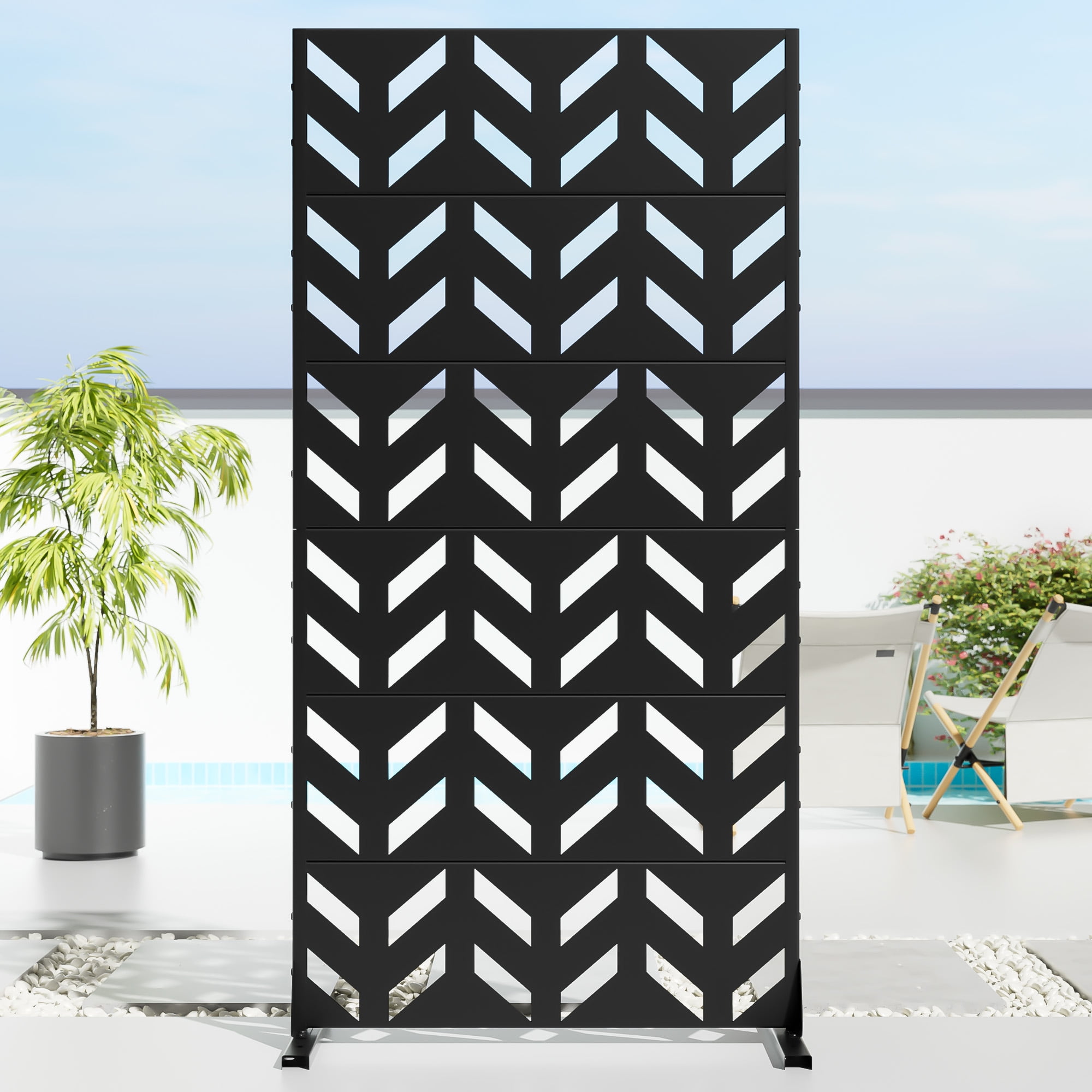 MAYEERTY 72" x 47" Outdoor Privacy Screen, Metal Decorative Screen for ...