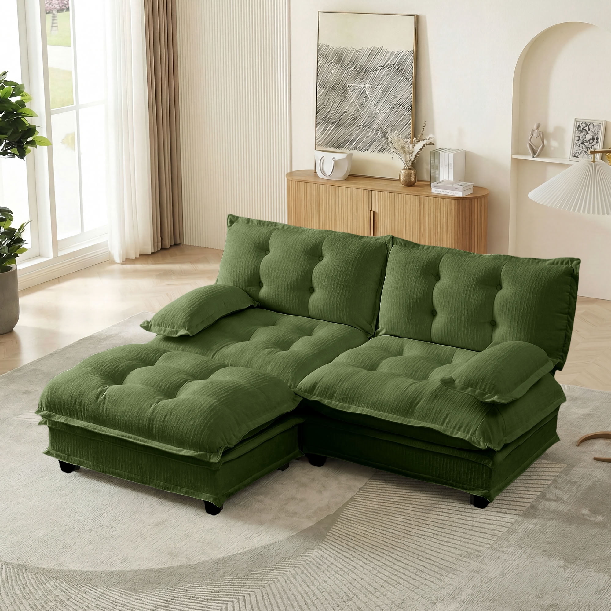 MAYEERTY 77 Inch L-Shaped Sectional Sofa with Ottoman, Chenille 2-Seat ...